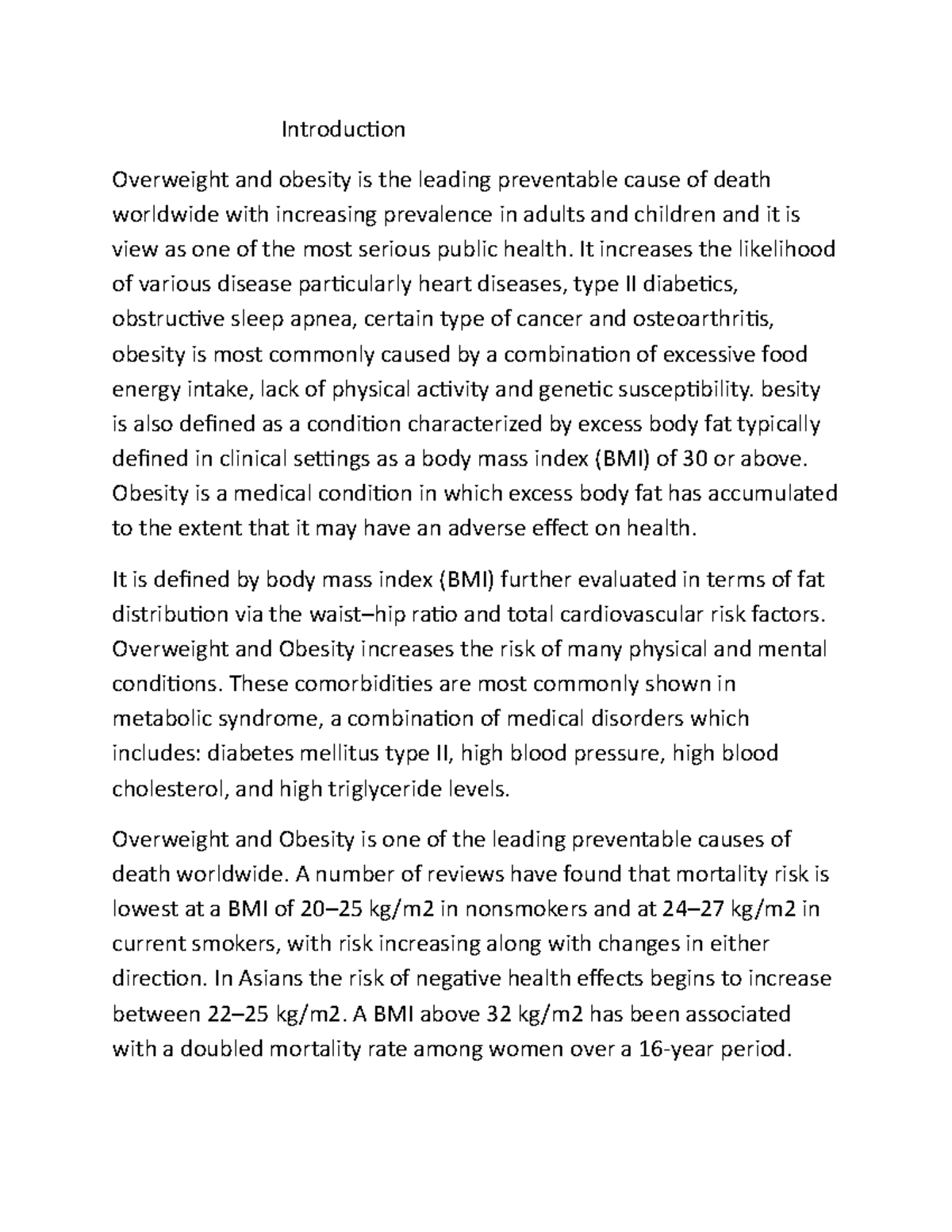 Project - Lecture Notes on Overweight and Obesity (Health 101) - Studocu