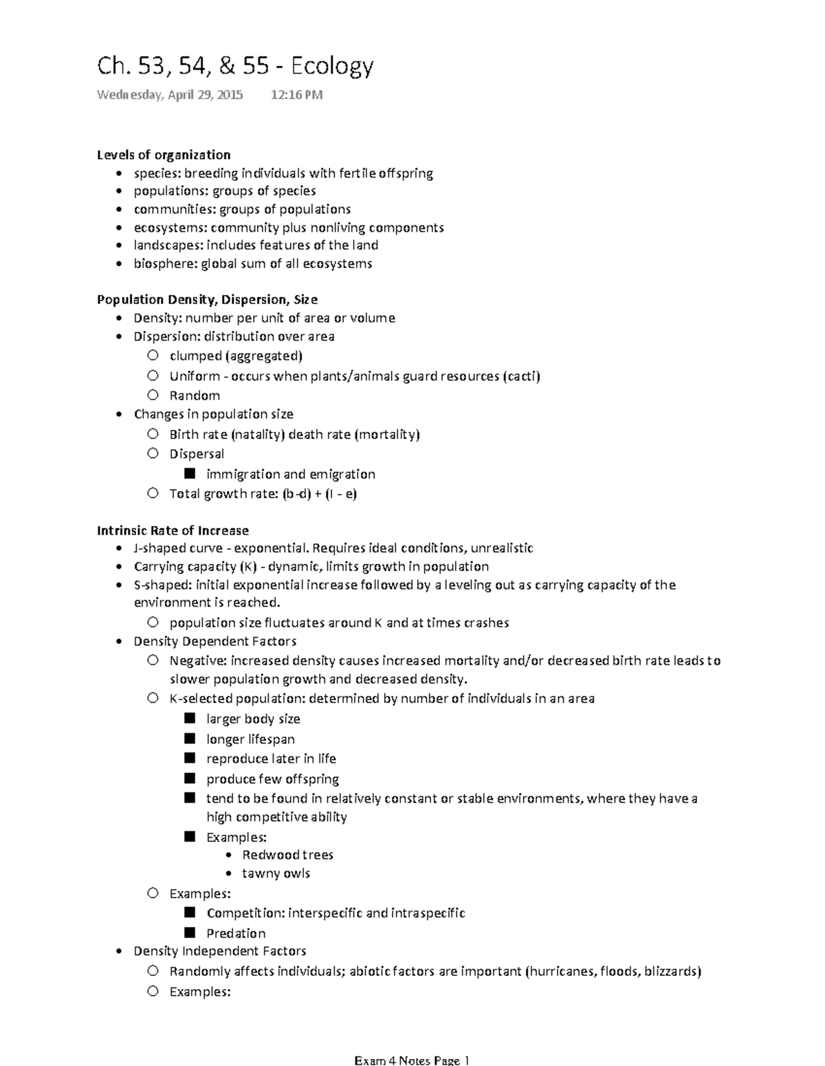 Ch. 53, 54, & 55 - Ecology - Ch. 53, 54, 55 Ecology Wednesday, April 29 ...
