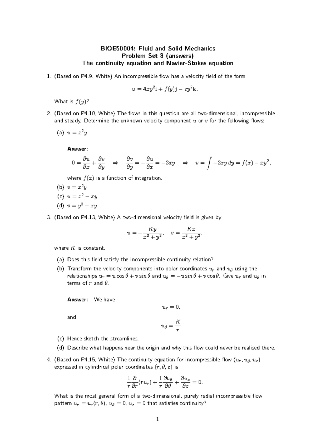 Bioe50004 Fluid Mechanics Problem Set 8 Solutions And Analysis Studocu