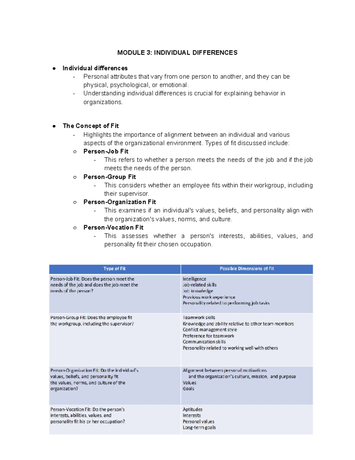 MODULE 3 & 4: INDIVIDUAL DIFFERENCES & VALUES IN LEADERSHIP - Studocu