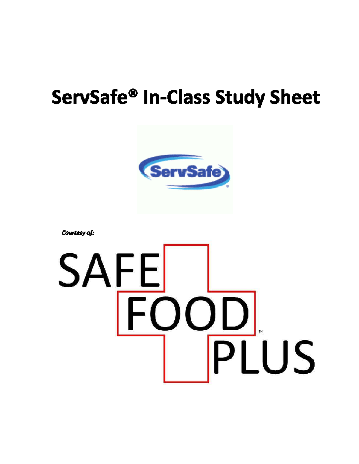 ServSafe R In-Class Study Sheet: Key Concepts & Best Practices - Studocu