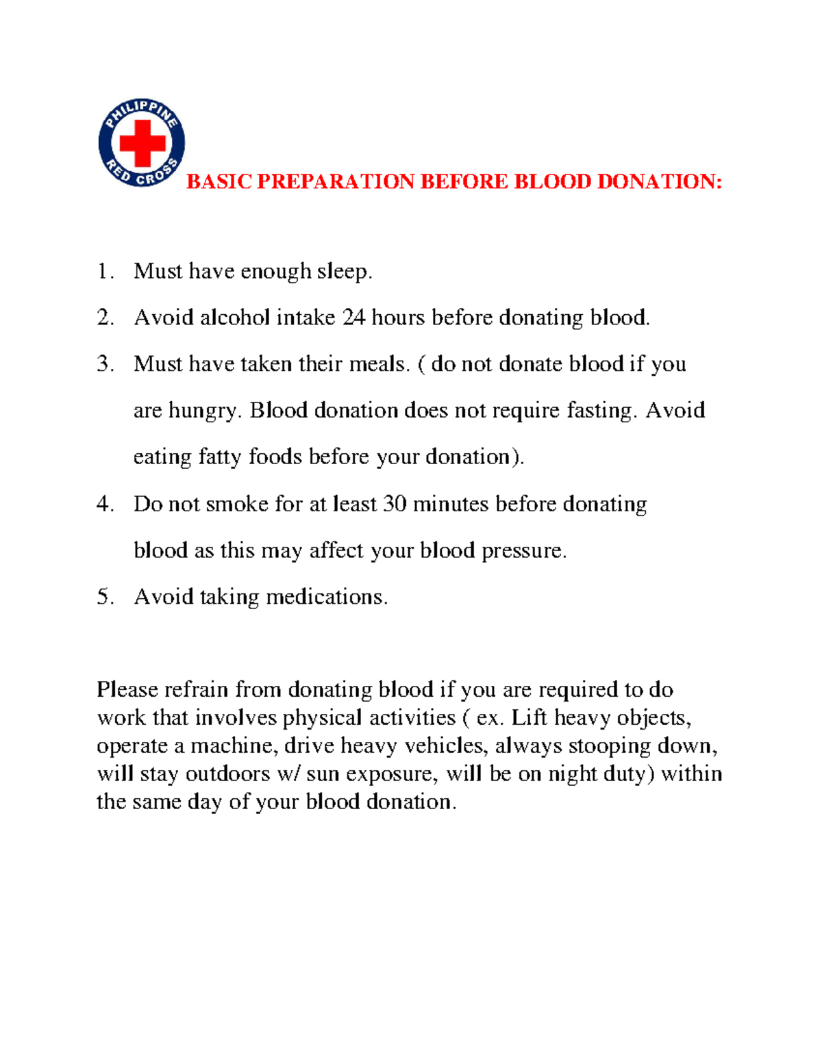 BASIC PREPARATION FOR BLOOD DONATION: ESSENTIAL TIPS - Studocu