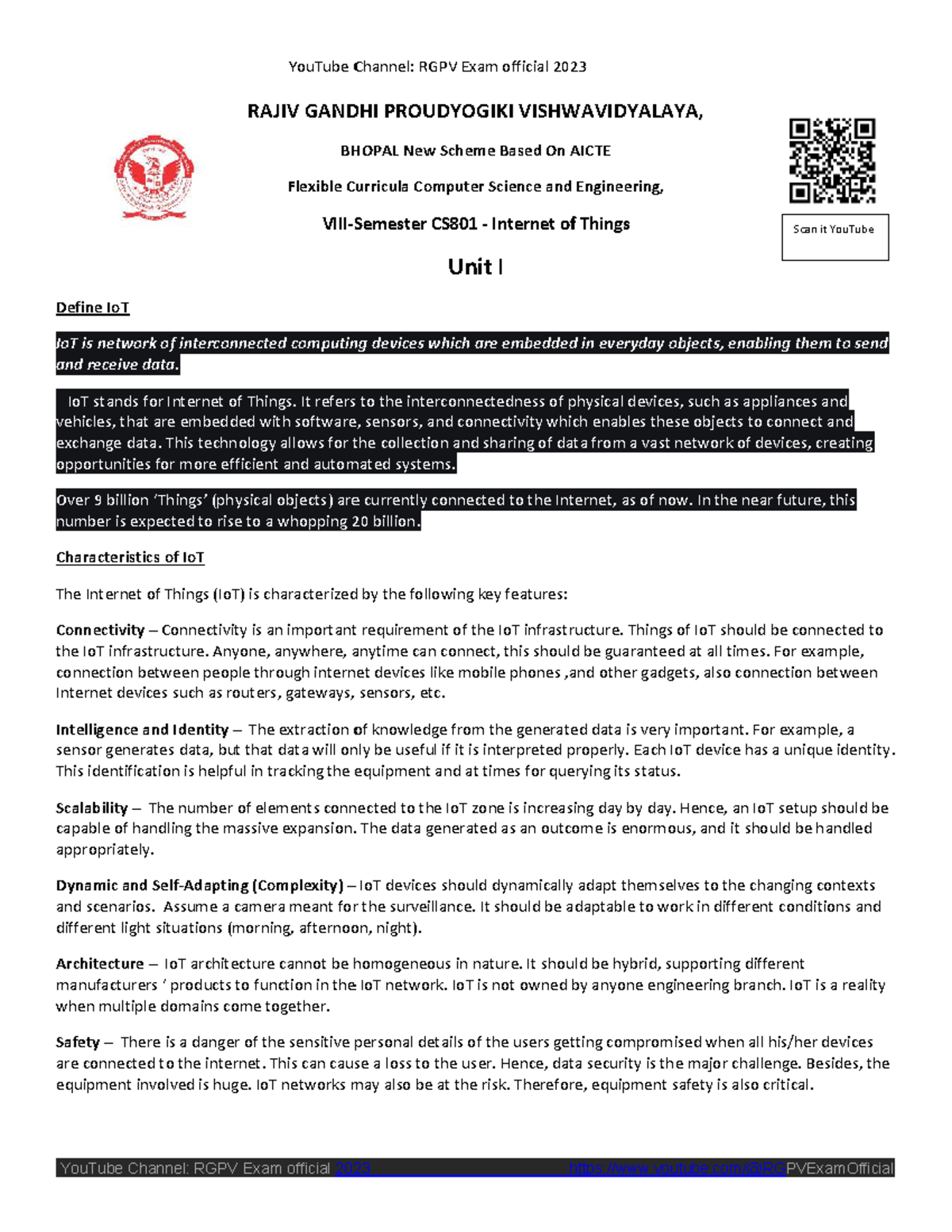 IoT Unit I Notes for RGPV Exam CS801 - Internet of Things 2023 - Studocu