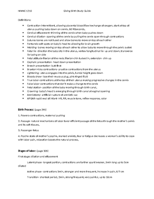 NMNC 1210 Intrapartum Complications Study Guide: Key Definitions ...