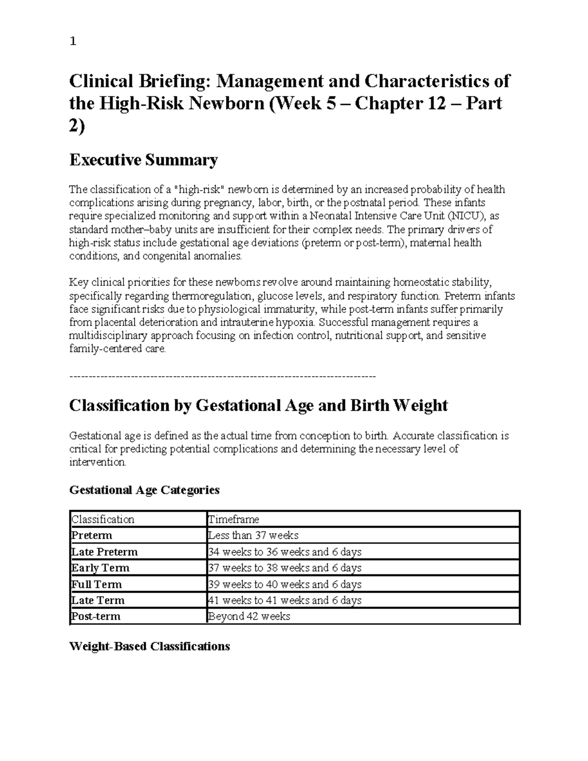 High Risk Newborn Management: Clinical Briefing (Week 5, Ch 12) - Studocu