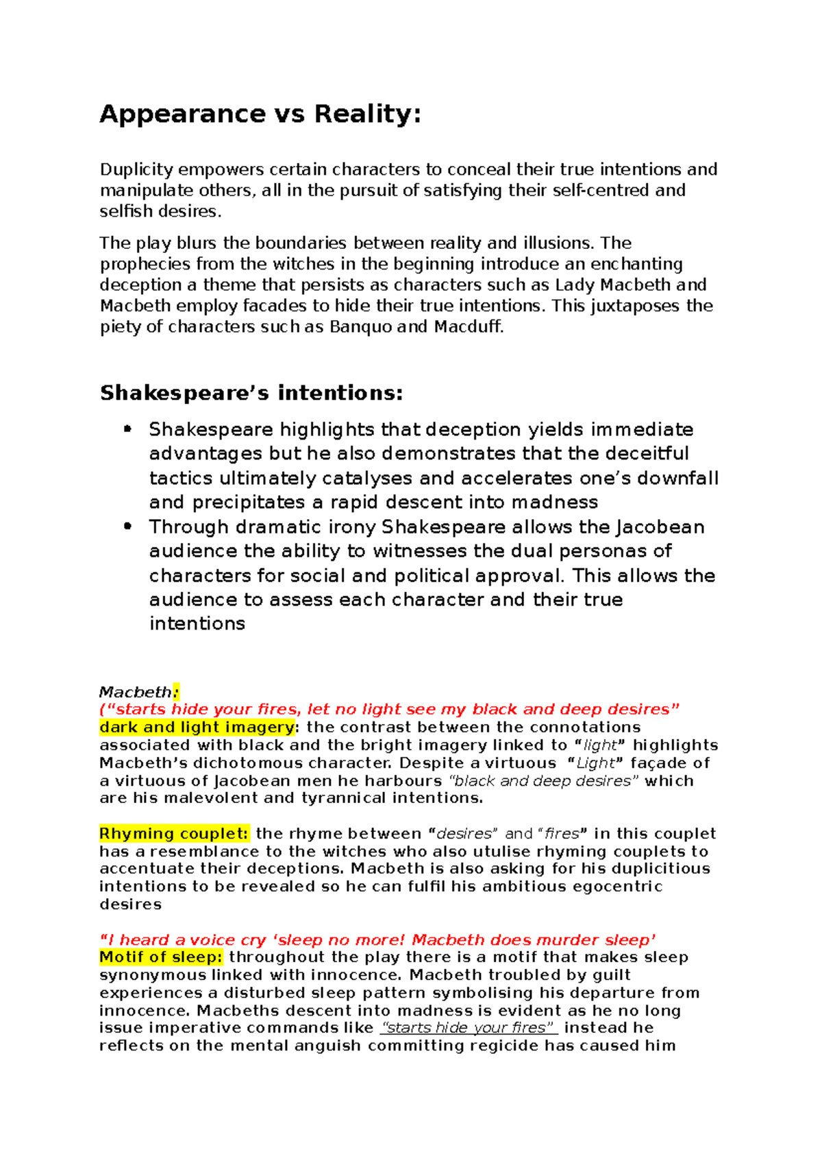 Appearance vs Reality in Macbeth: Deception and Duality Analysis - Studocu