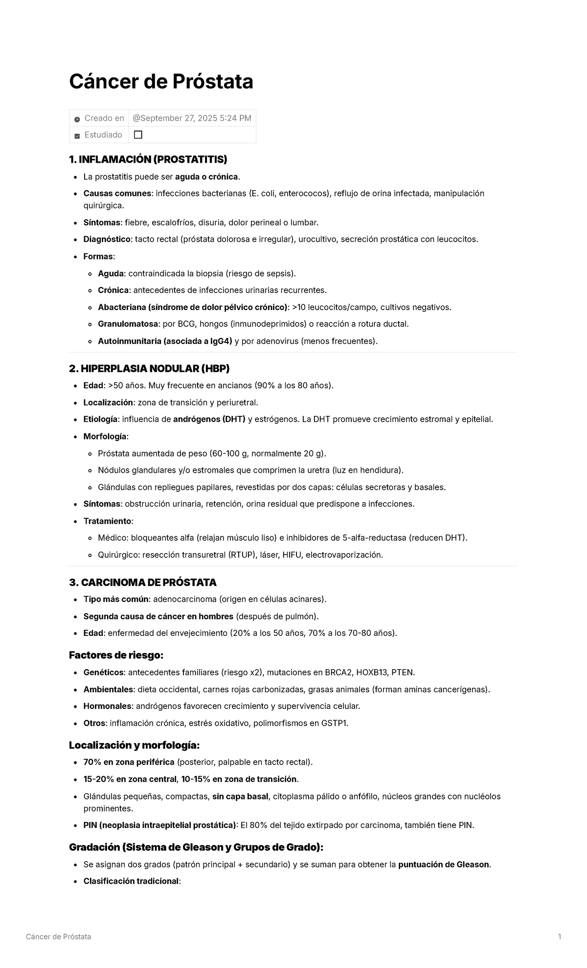 Cáncer de Próstata: Estudio Completo y Diagnóstico (MED 101) - Studocu