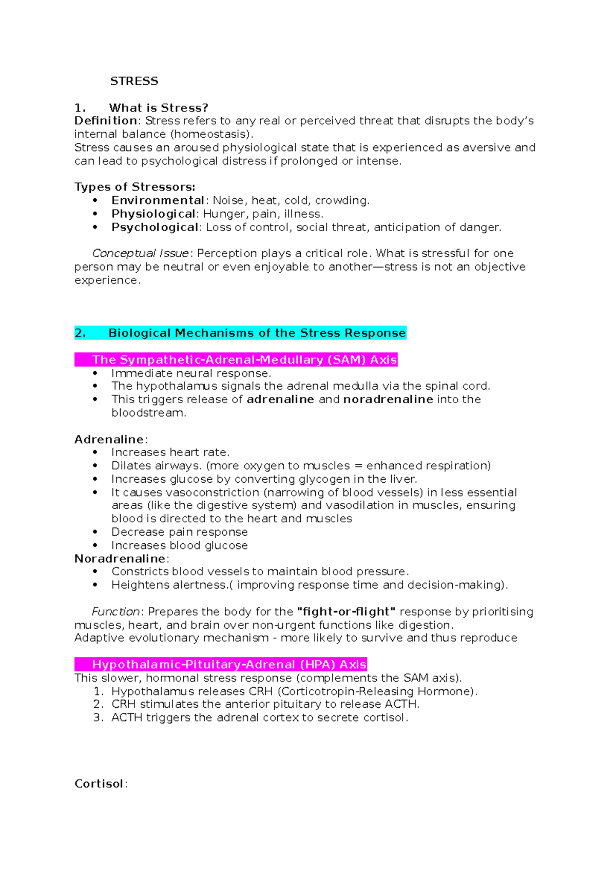 Stress - Notes on Biological Mechanisms and Health Outcomes - Studocu