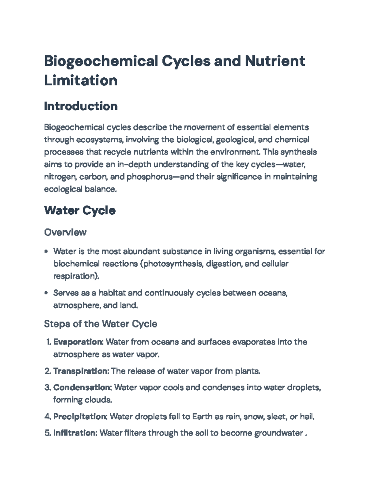 Biogeochemical Cycles & Nutrient Limitation: An Ecological Overview ...
