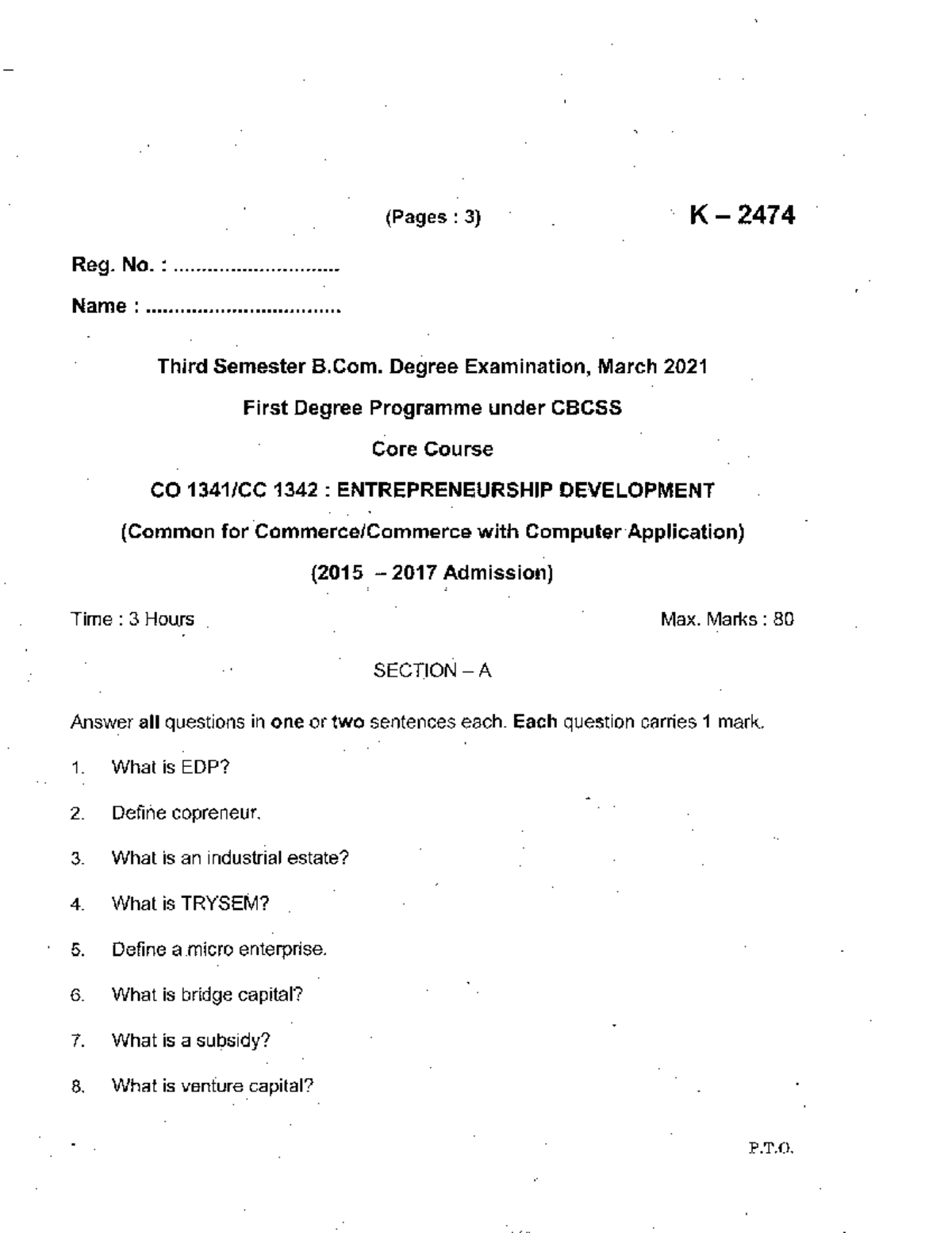 EDP 2021 QP - Entrepreneurship Development Exam Question Paper - Studocu