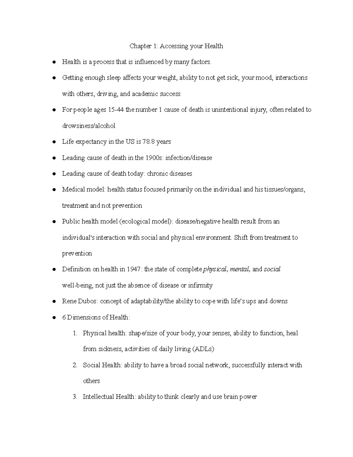 Health CH. 1: Accessing Your Health and Its Influencing Factors - Studocu
