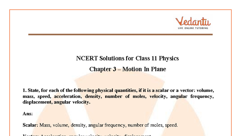NCERT Solutions for Class 11 Physics: Chapter 3 - Motion in a Plane ...