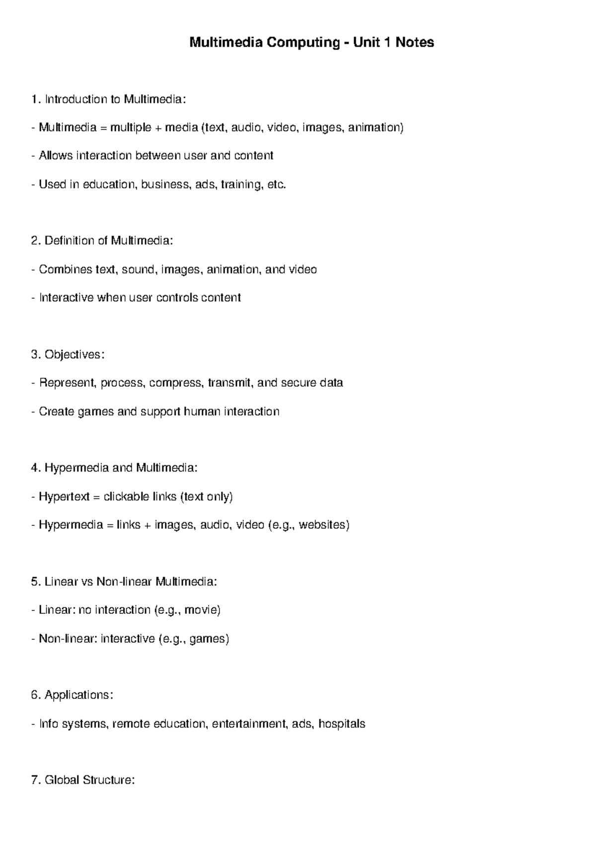 Multimedia Computing Unit 1: Intro to Multimedia Concepts - Studocu