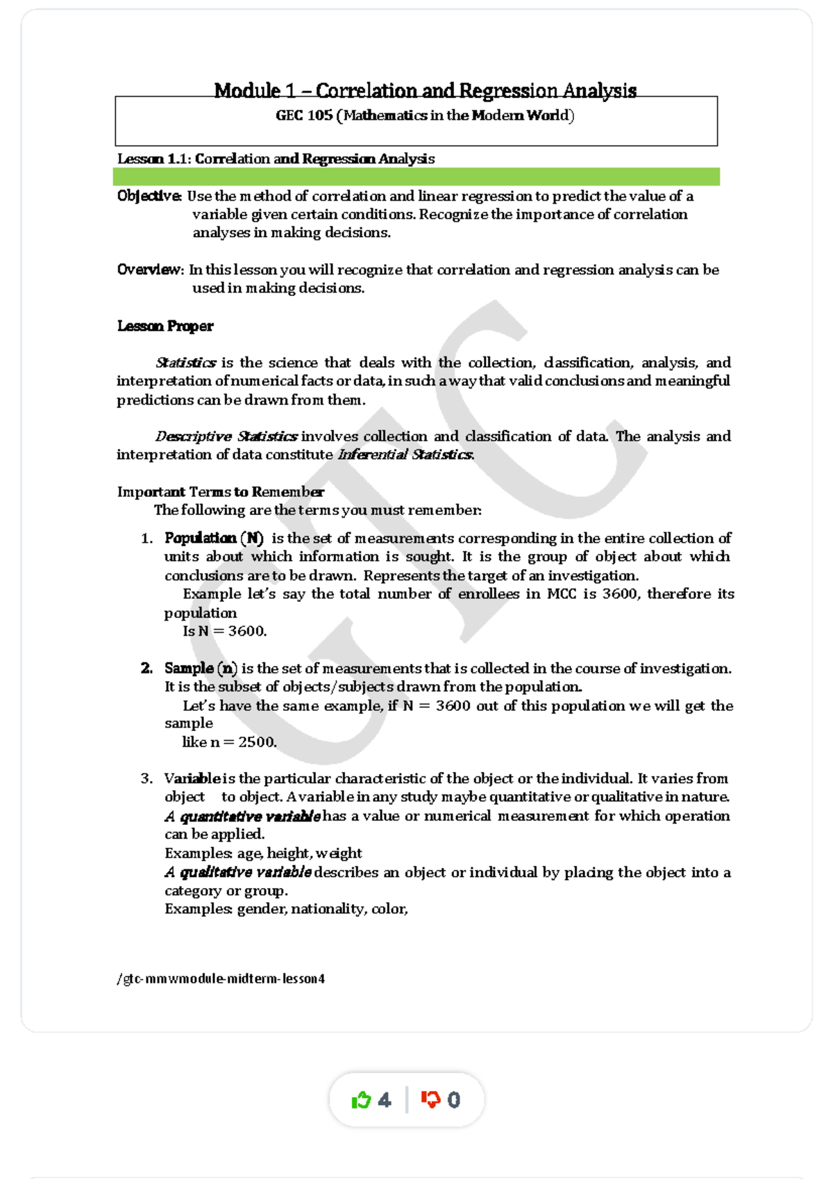 GEC C1 105 Final Exam: Correlation and Regression Analysis - Studocu