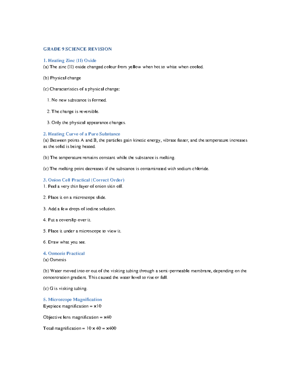 Grade 9 Science Revision: Key Concepts & Practical Insights - Studocu