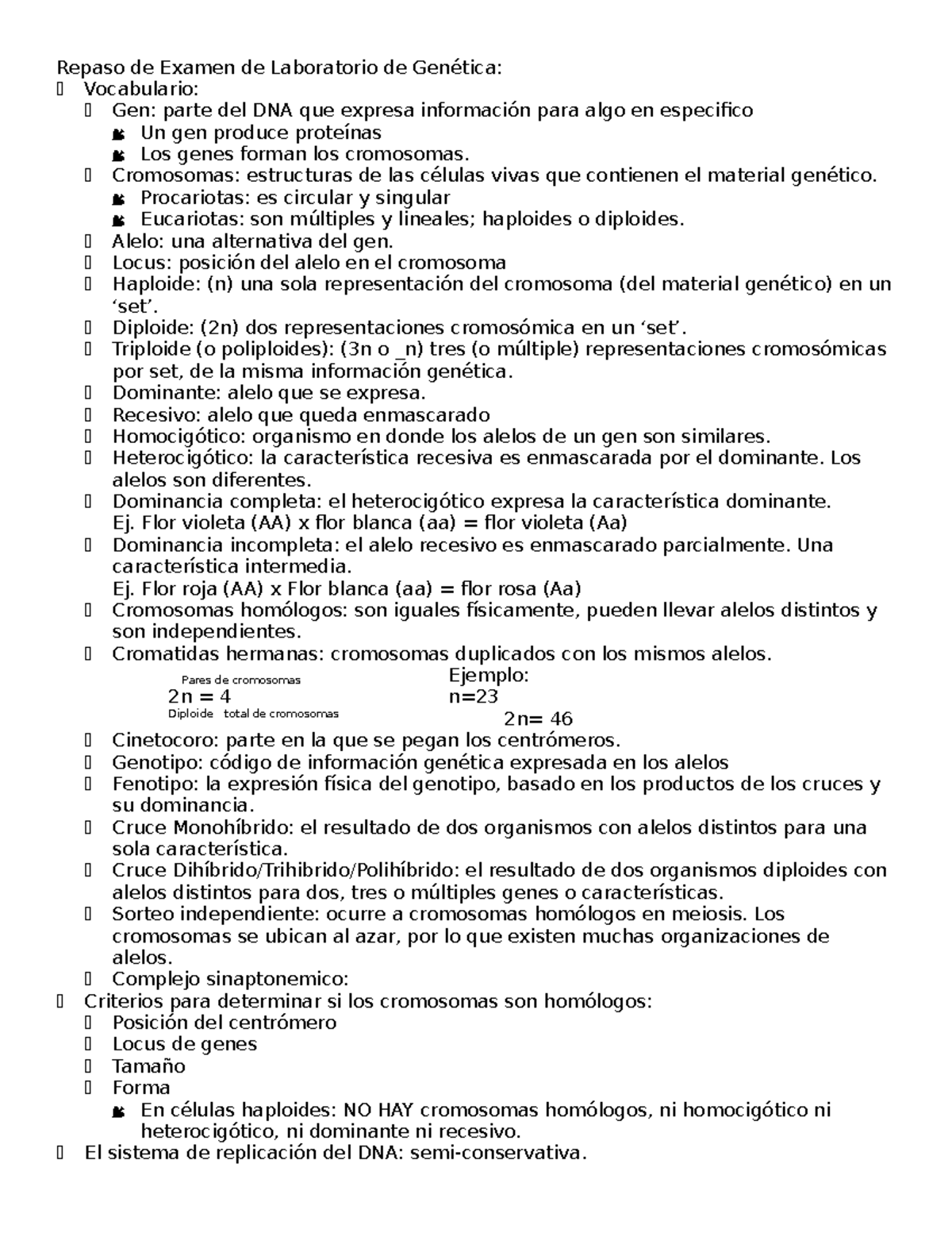 Repaso de Examen de Laboratorio de Genetica - Cromosomas: estructuras ...