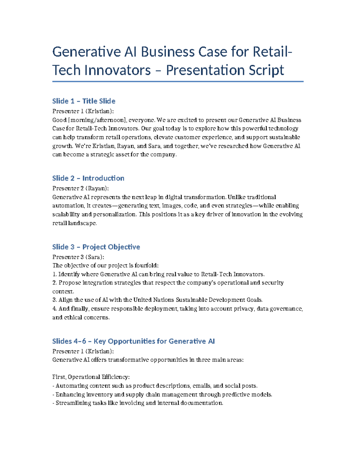 Generative AI Business Case for RetailTech Innovators Presentation ...