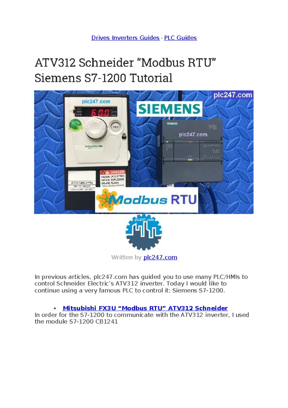 S7-1200 ATV312 Modbus Communication Setup Guide - Studocu