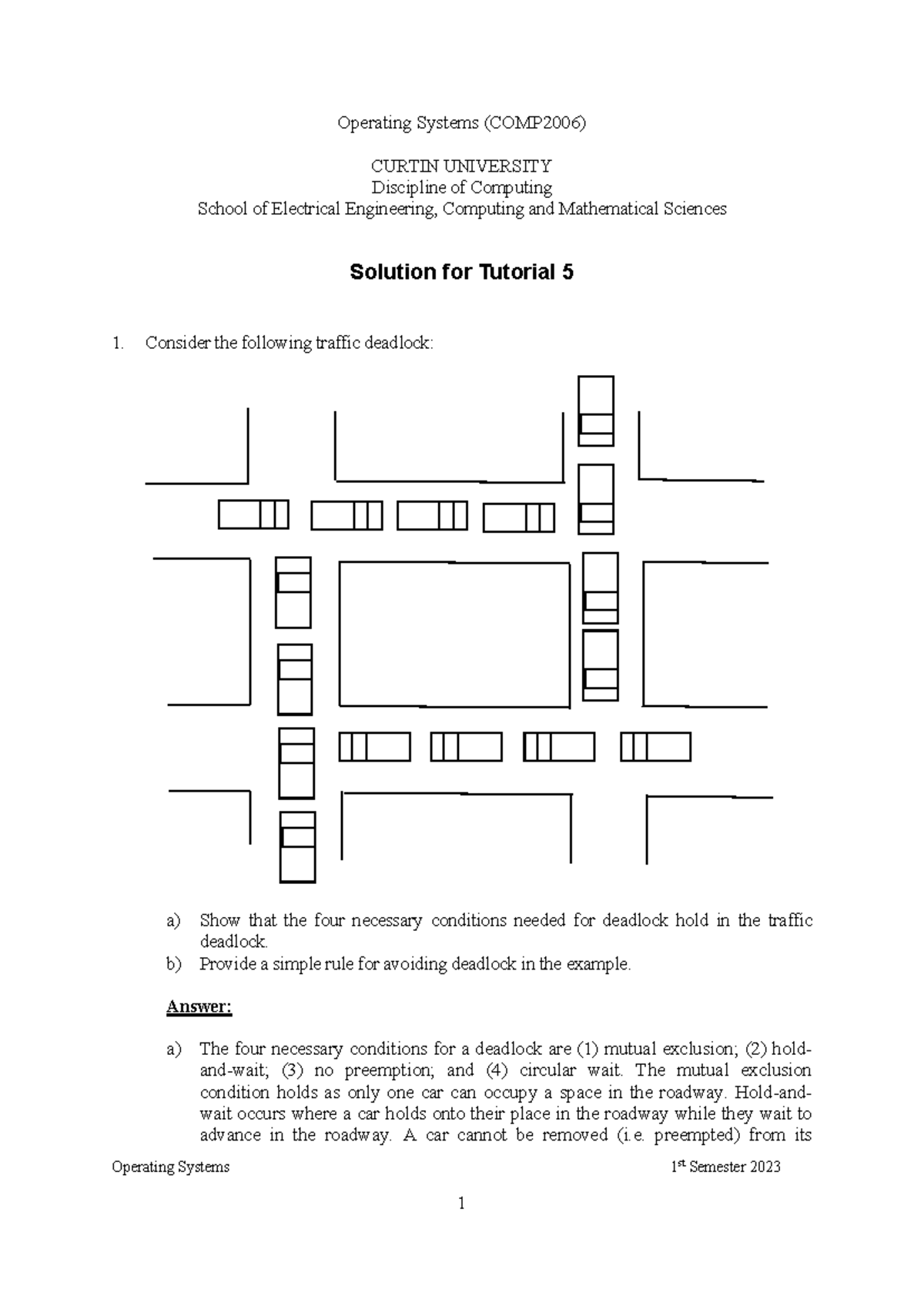 Operating Systems (COMP2006) Tutorial 5 Solutions - Deadlock Analysis ...
