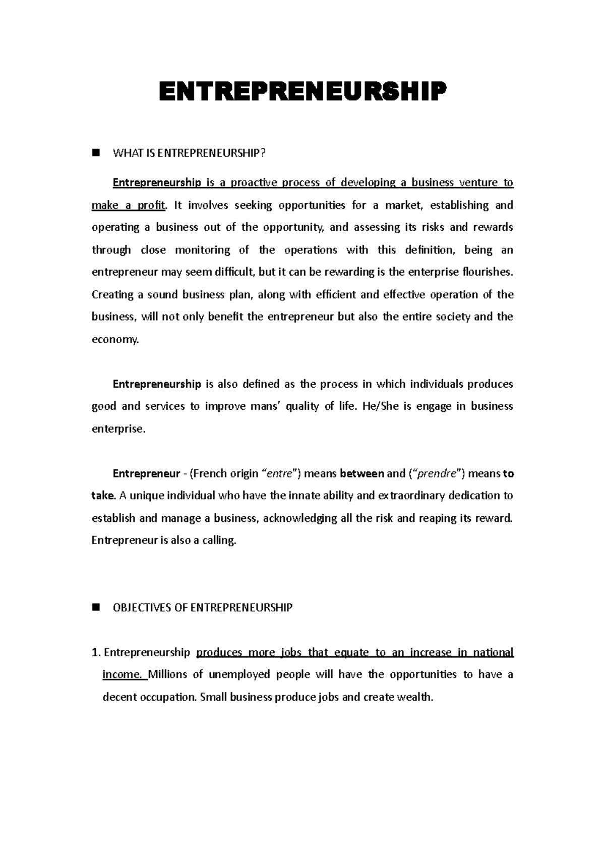 Entrepreneurship to up - ENTREPRENEURSHIP WHAT IS ENTREPRENEURSHIP ...