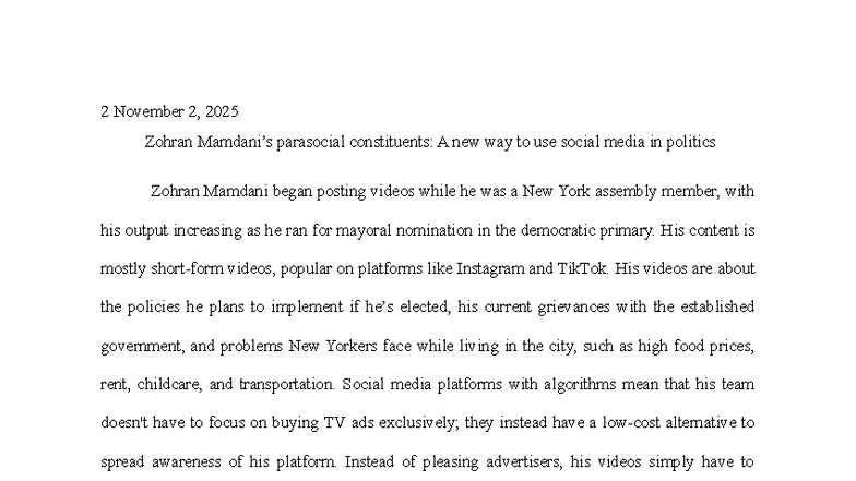 CS340 Infographic: Zohran Mamdani's Social Media Strategy in Politics ...