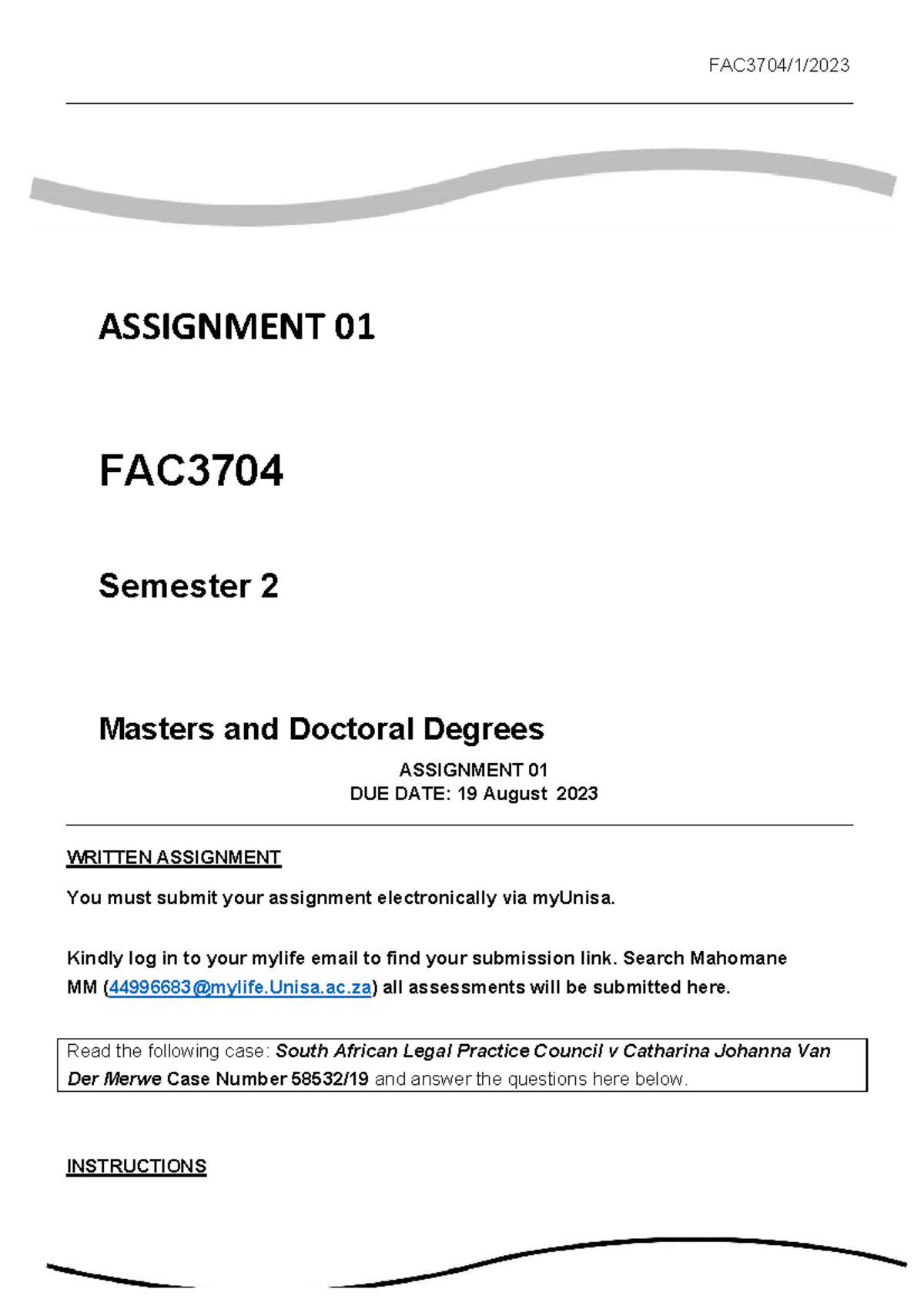Assignment 1-FAC3704 - Learning material - FAC3704/1/ ASSIGNMENT 01 FAC ...