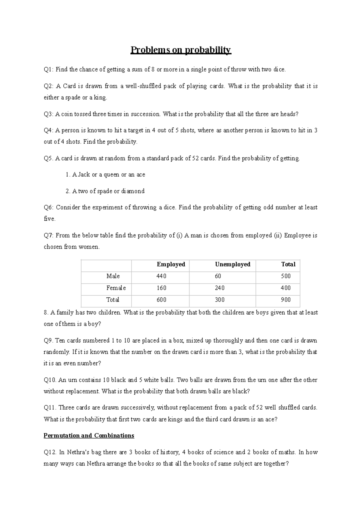 Probability Problems and Solutions for Course Code: MATH101 - Studocu