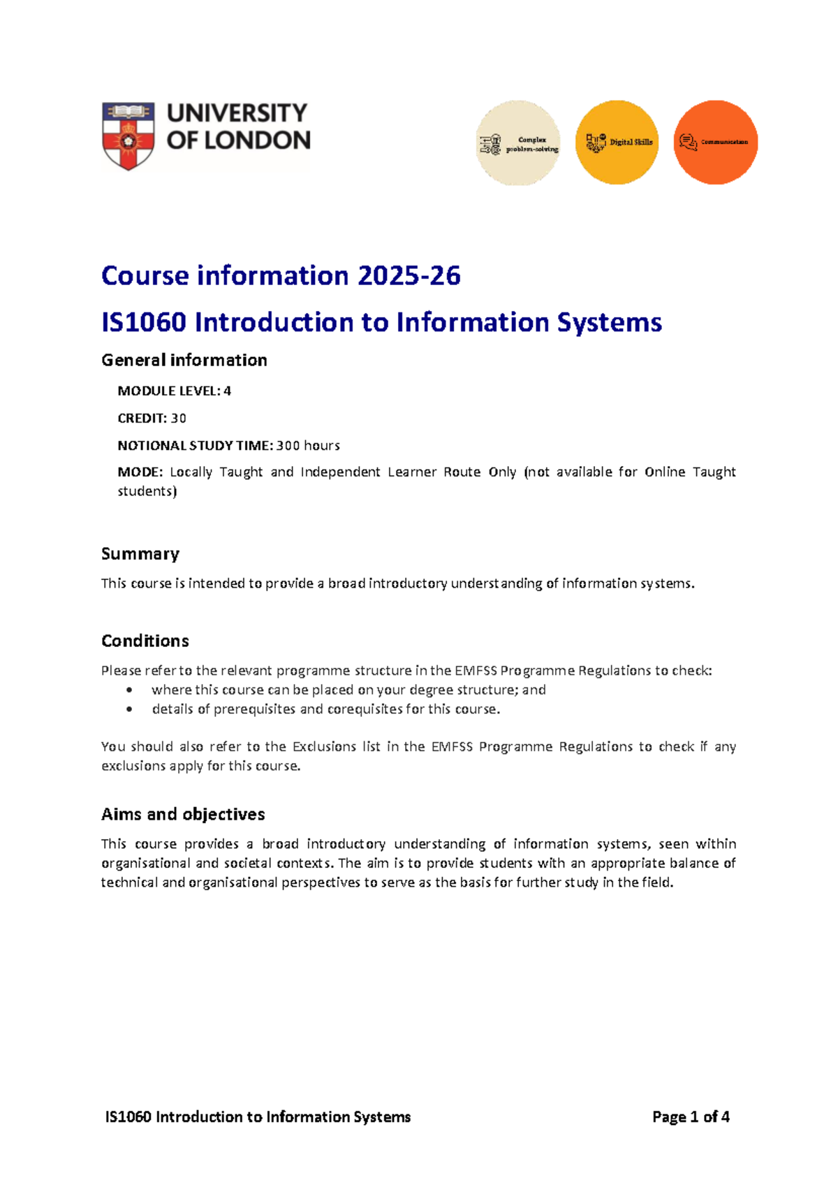 IS1060 Introduction to Information Systems Course Overview and Syllabus ...