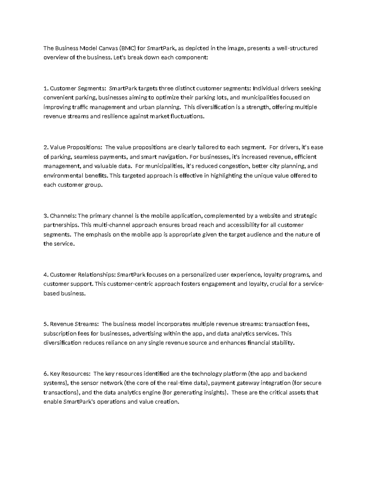 The Business Model Canvas (BMC) Analysis for SmartPark - WPS Office ...