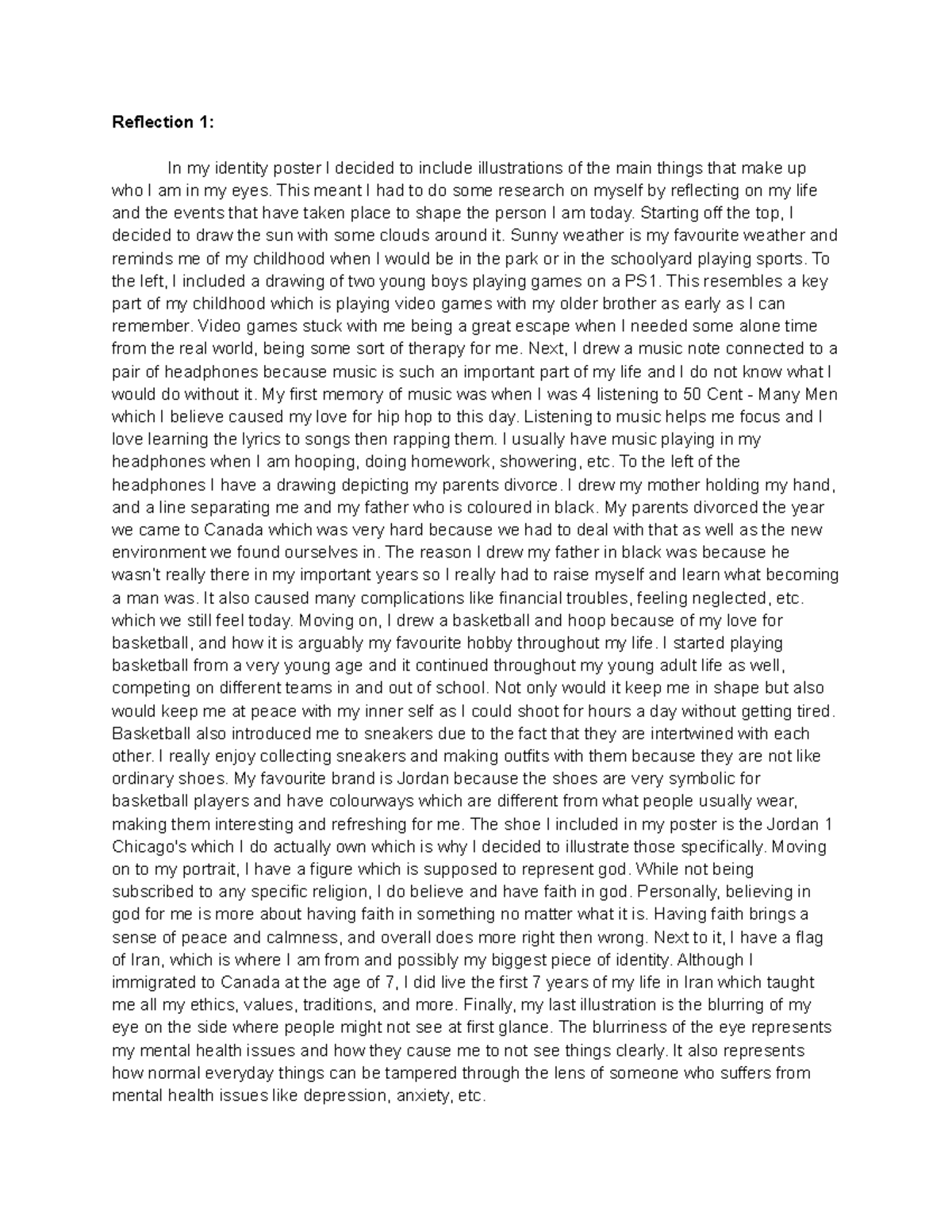 Reflection Questions - practise - Reflection 1: In my identity poster I ...