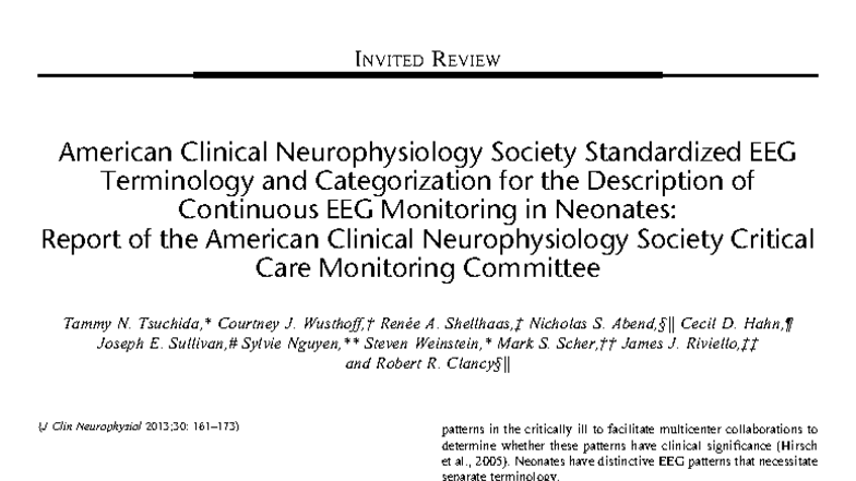Standardized EEG Nomenclature for Continuous Monitoring in Neonates (J ...