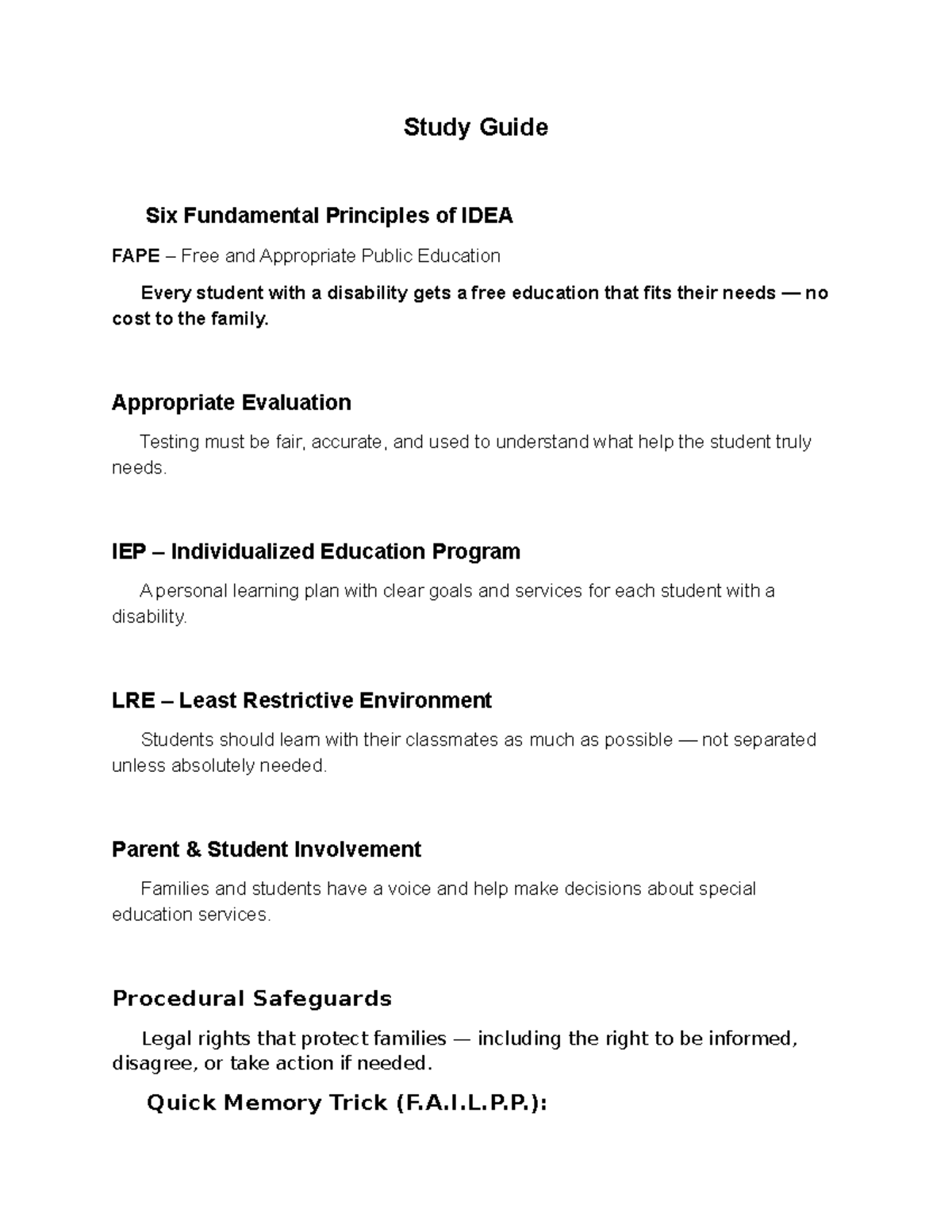 Study Guide: Six Fundamental Principles of IDEA (EDU 101) - Studocu