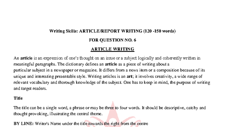 Article and Report Writing: WRITING (120 words) - Studocu