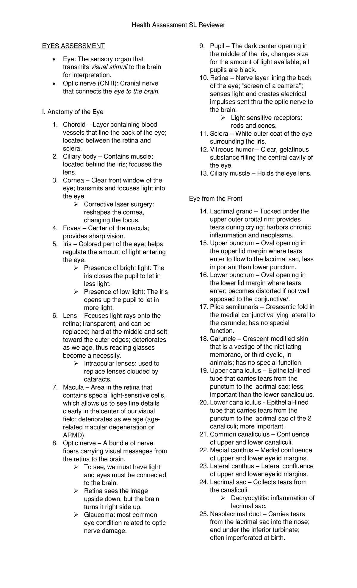 EYES AND EARS: Comprehensive Review for Assessment Cases - Studocu