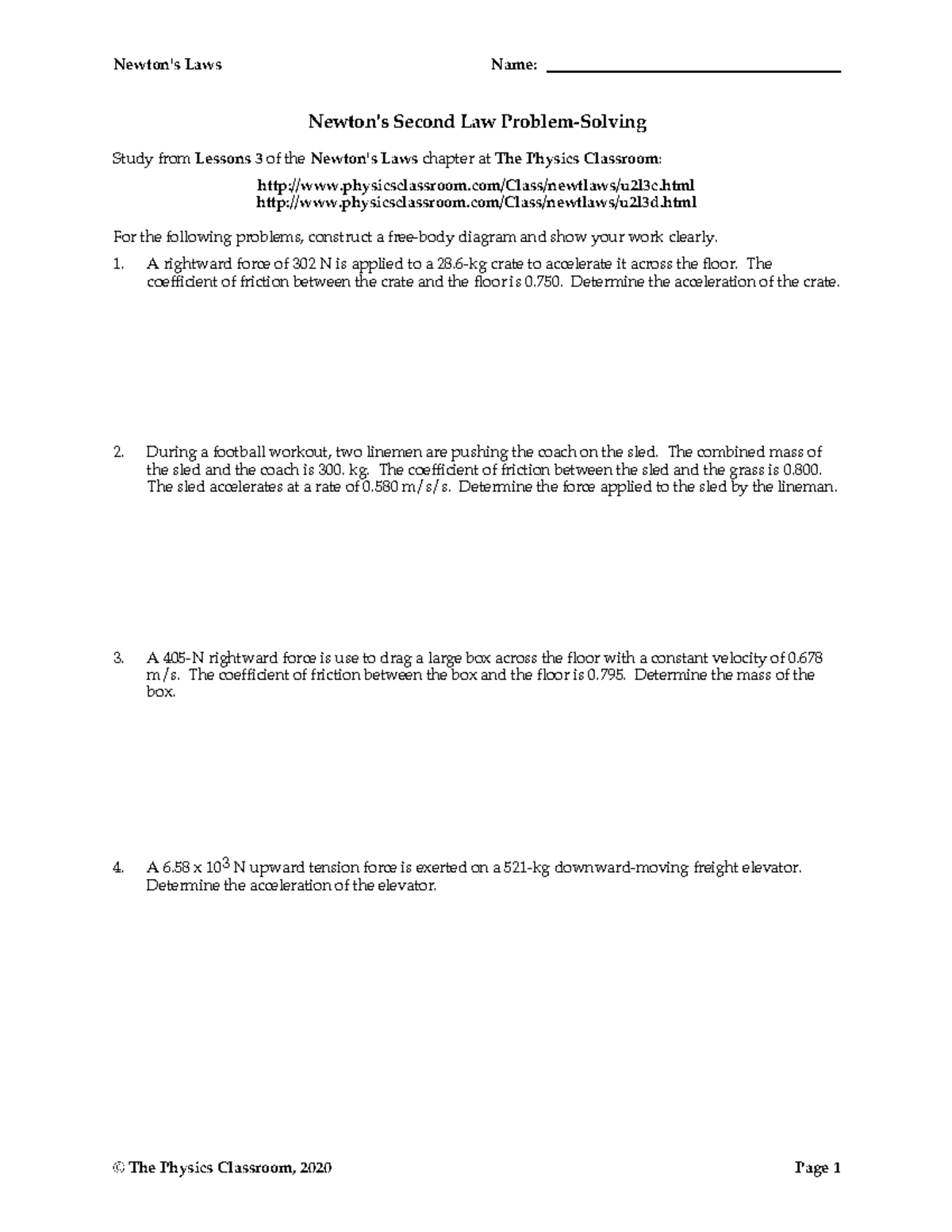 Laws of Motion: Second Law Problems - PHYS 101 Study Guide - Studocu