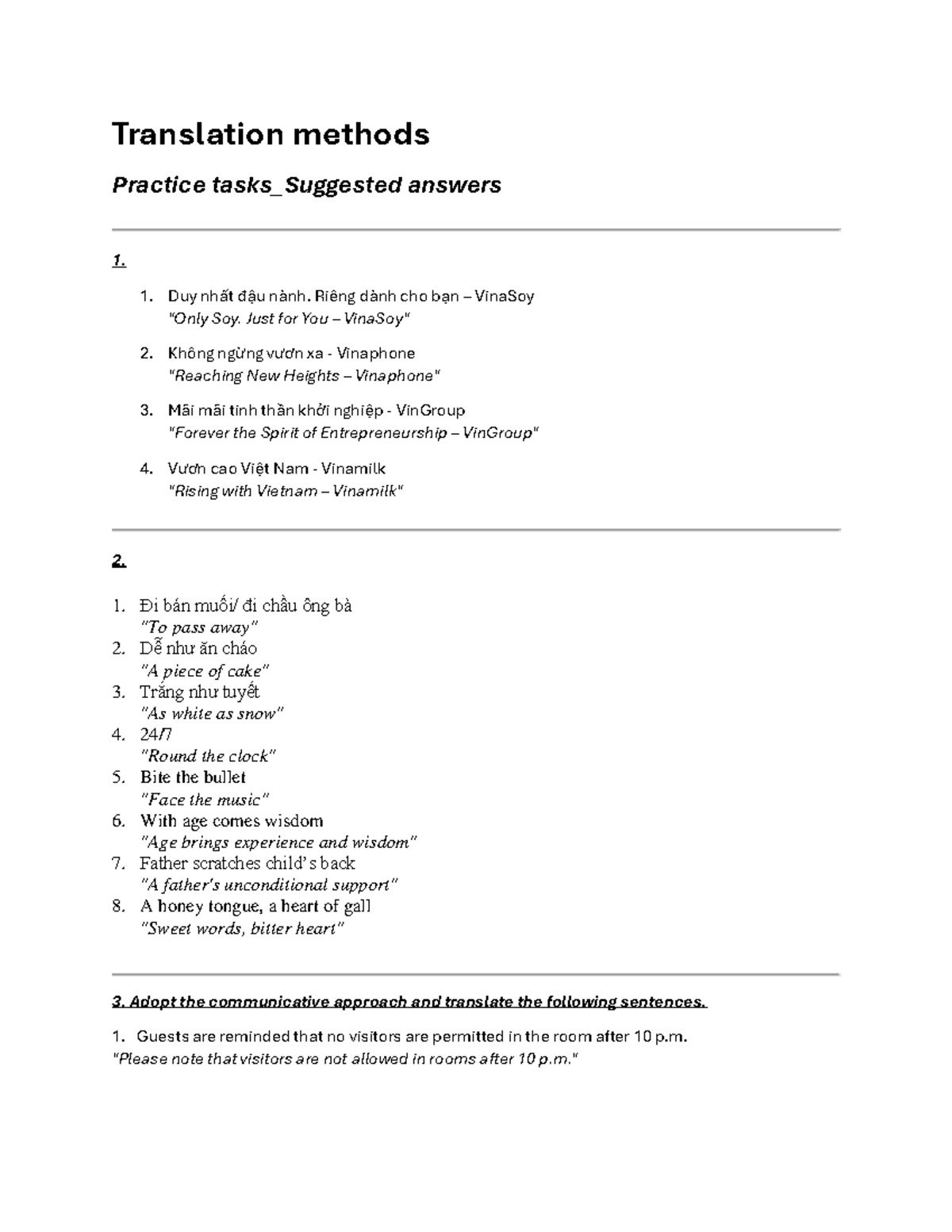 LTD W5 Translation Methods: Practice Tasks & Suggested Answers - Studocu