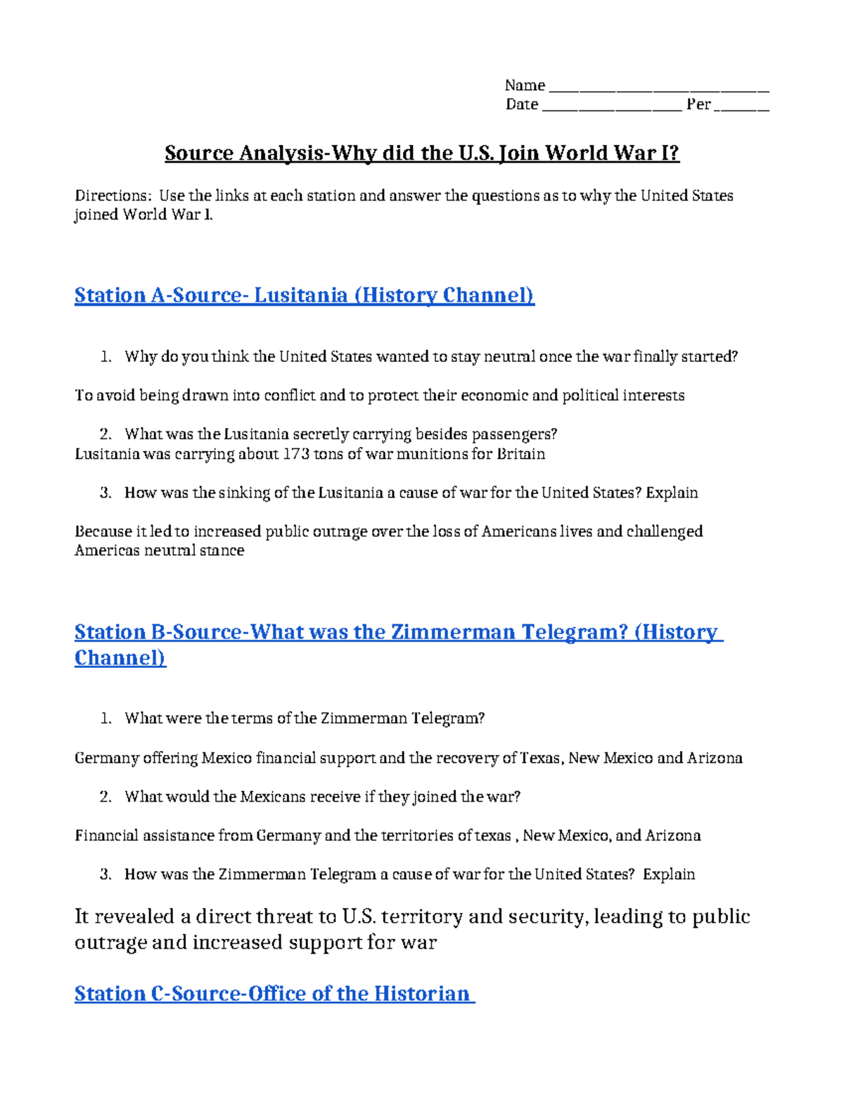US and WWI: Reasons for U.S. Entry - Summer School Study Guide - Studocu