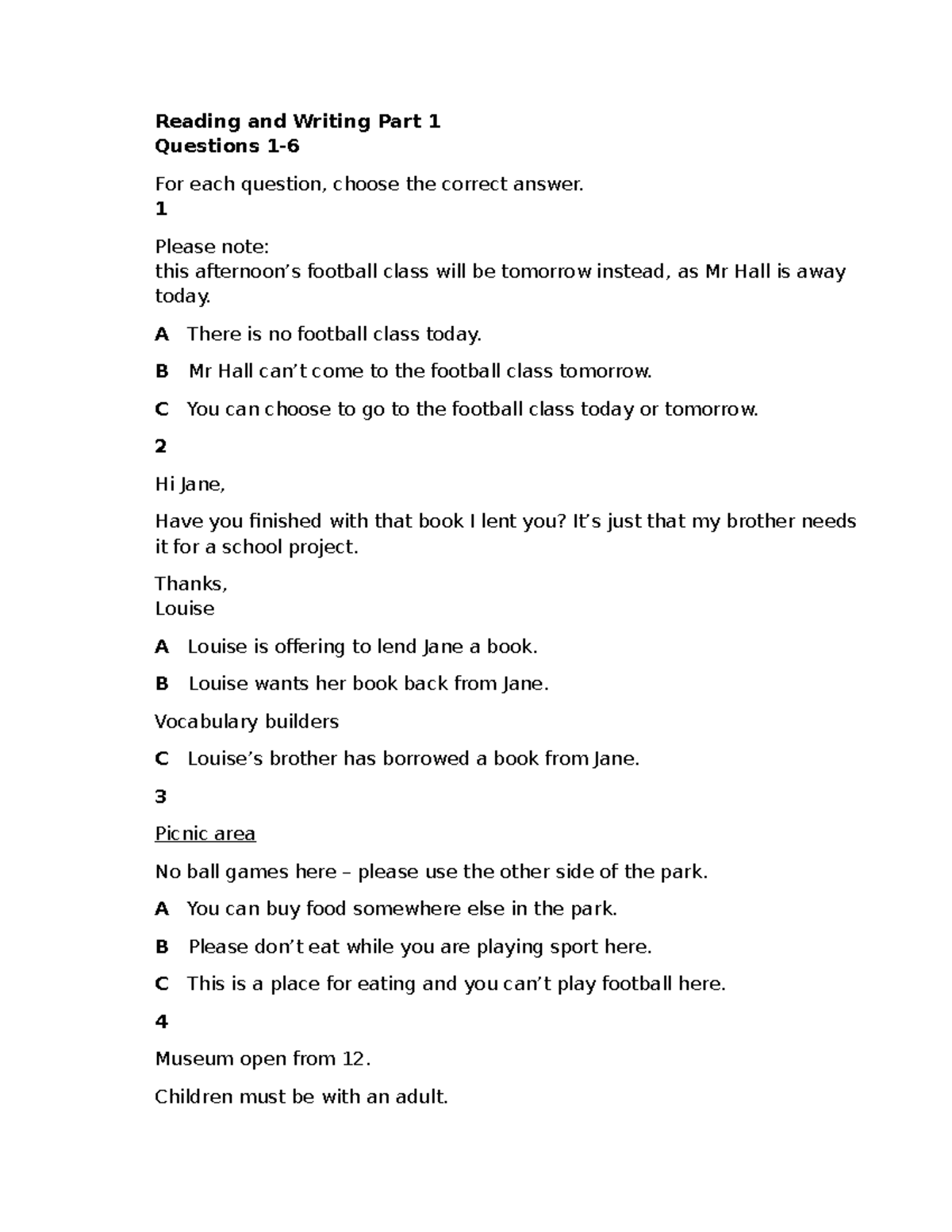 KET Practice Materials: Reading and Writing Questions and Answers - Studocu