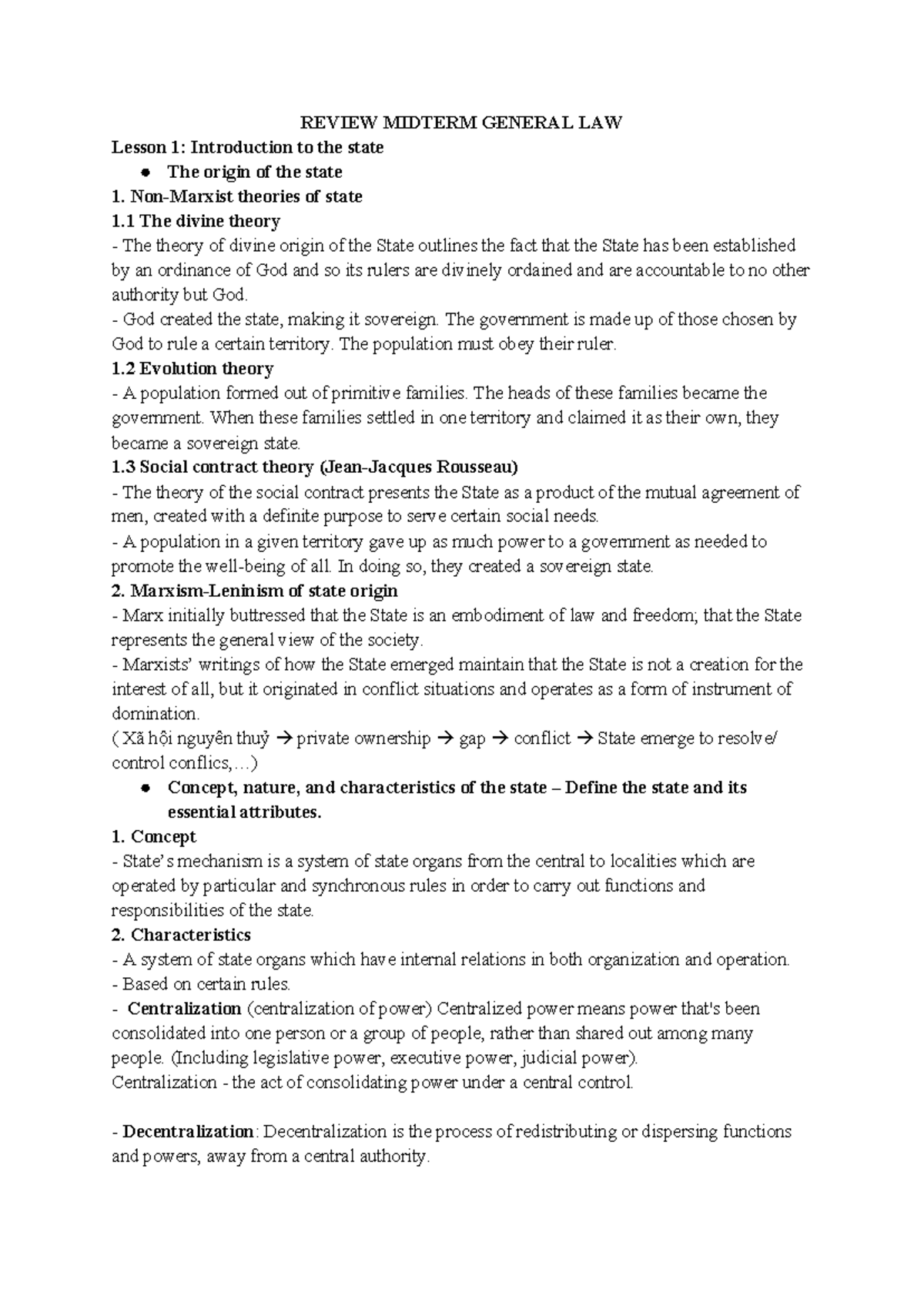 REVIEW MIDTERM GENERAL LAW: Theories and Functions of the State - Studocu
