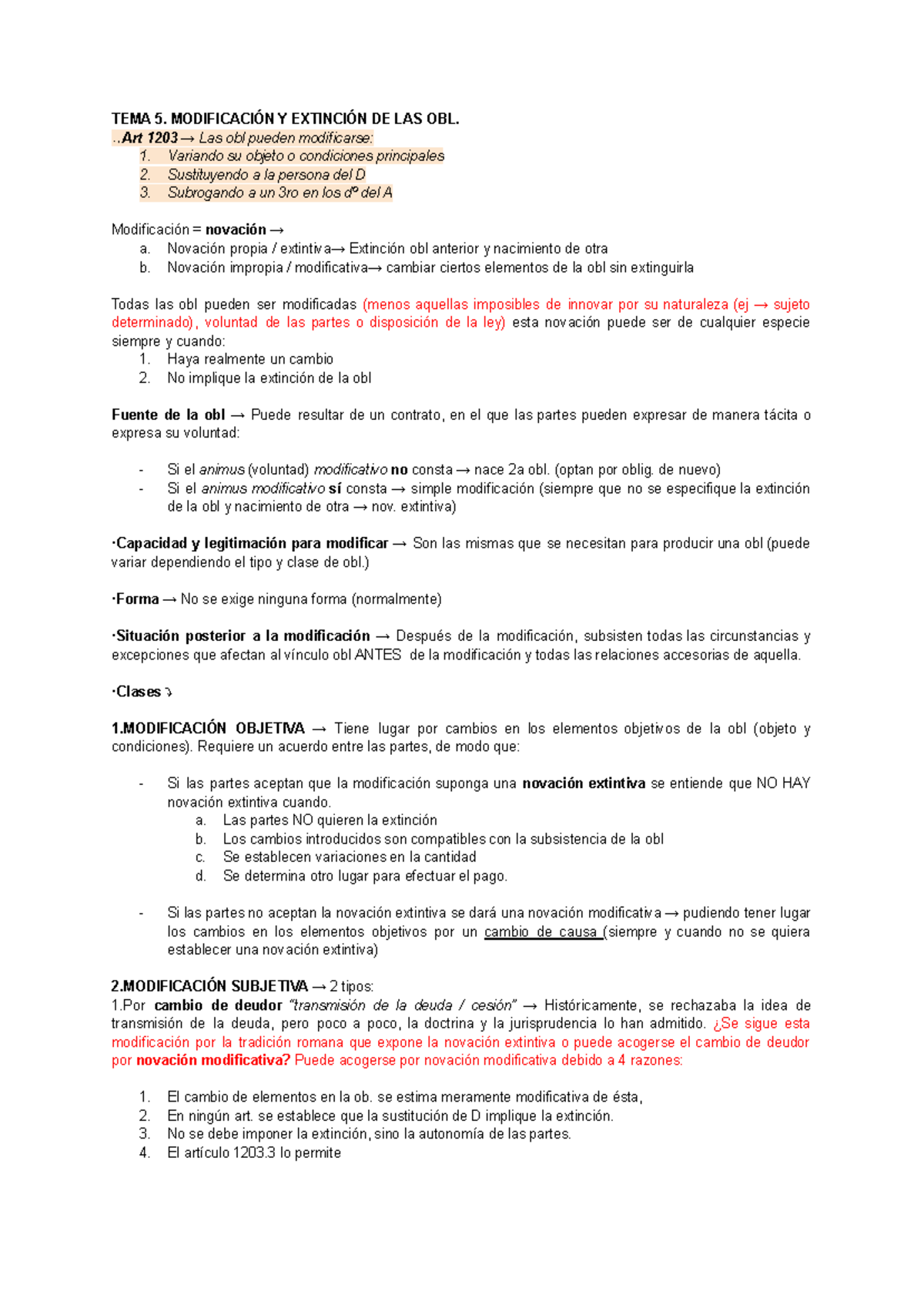 TEMA 5: Modificación y Extinción de las Obligaciones 1203 - Apuntes ...