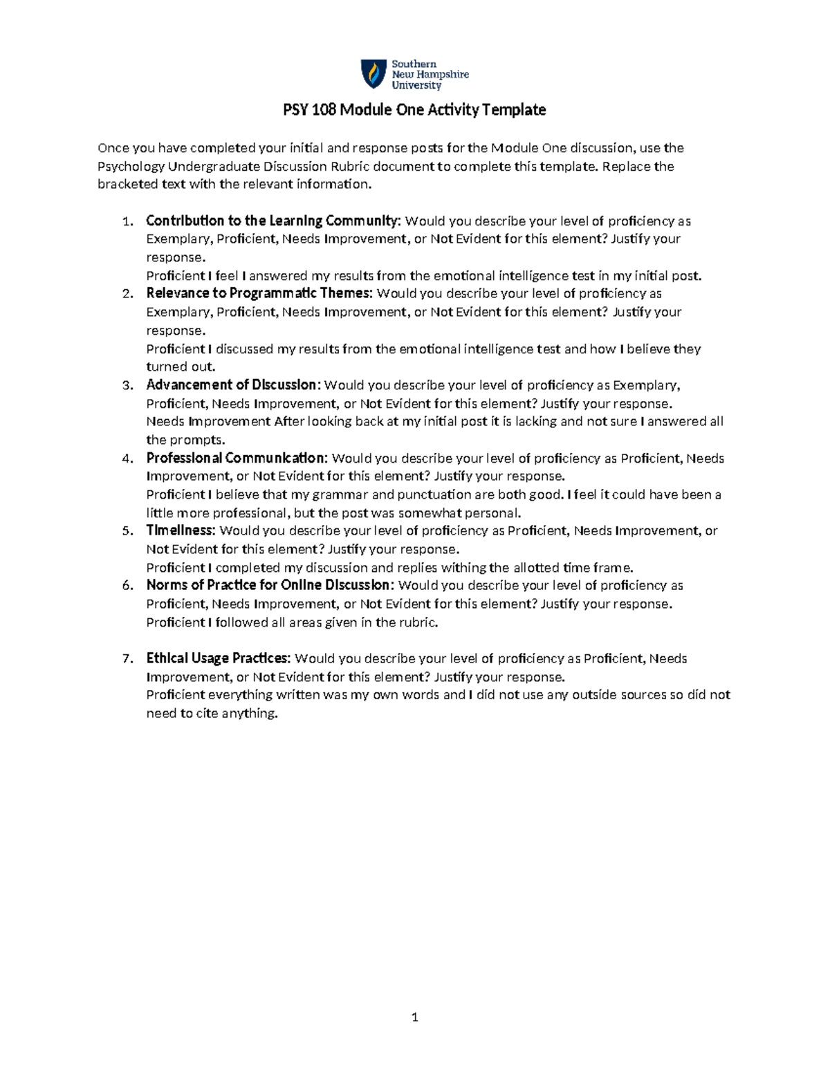 PSY 108 Module One Activity Template - PSY 108 Module One Activity ...