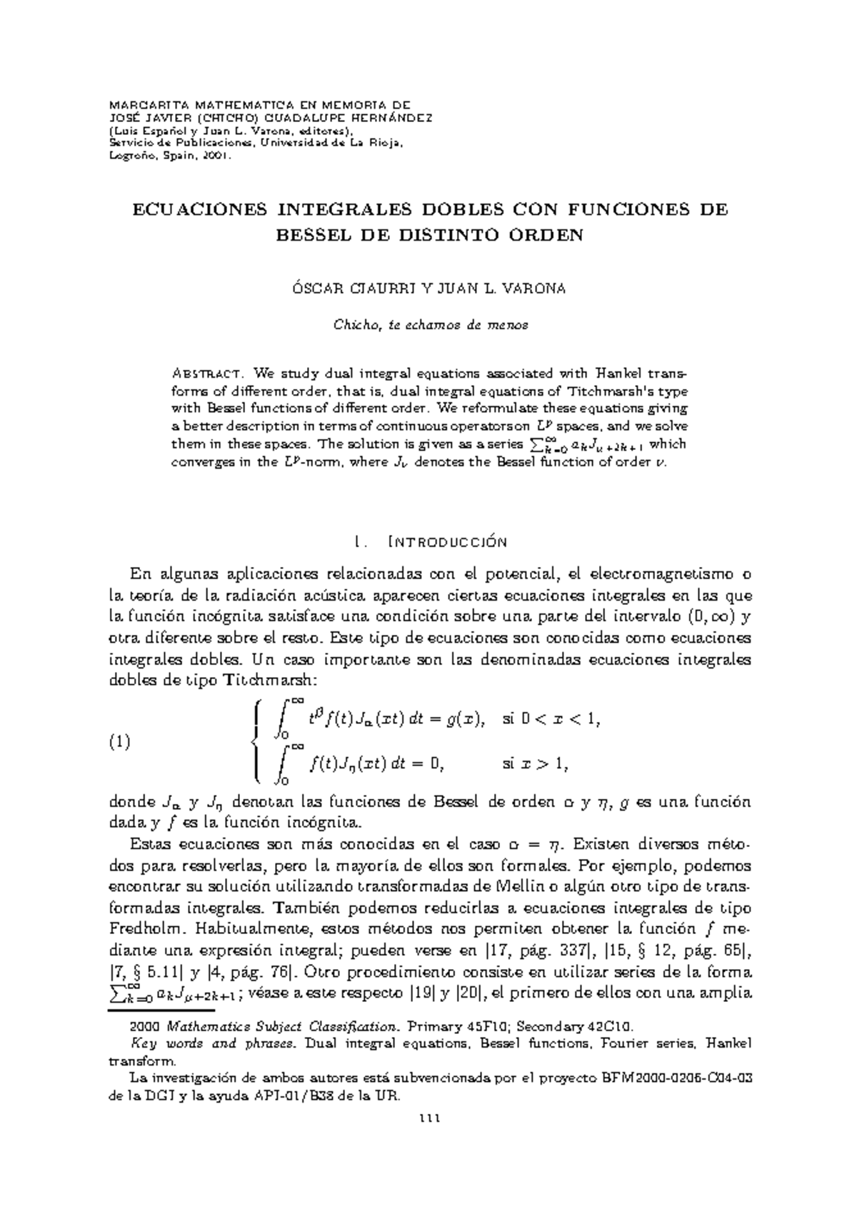 Ecuaciones Integrales Dobles con Funciones de Bessel (MAT-599509) - Studocu