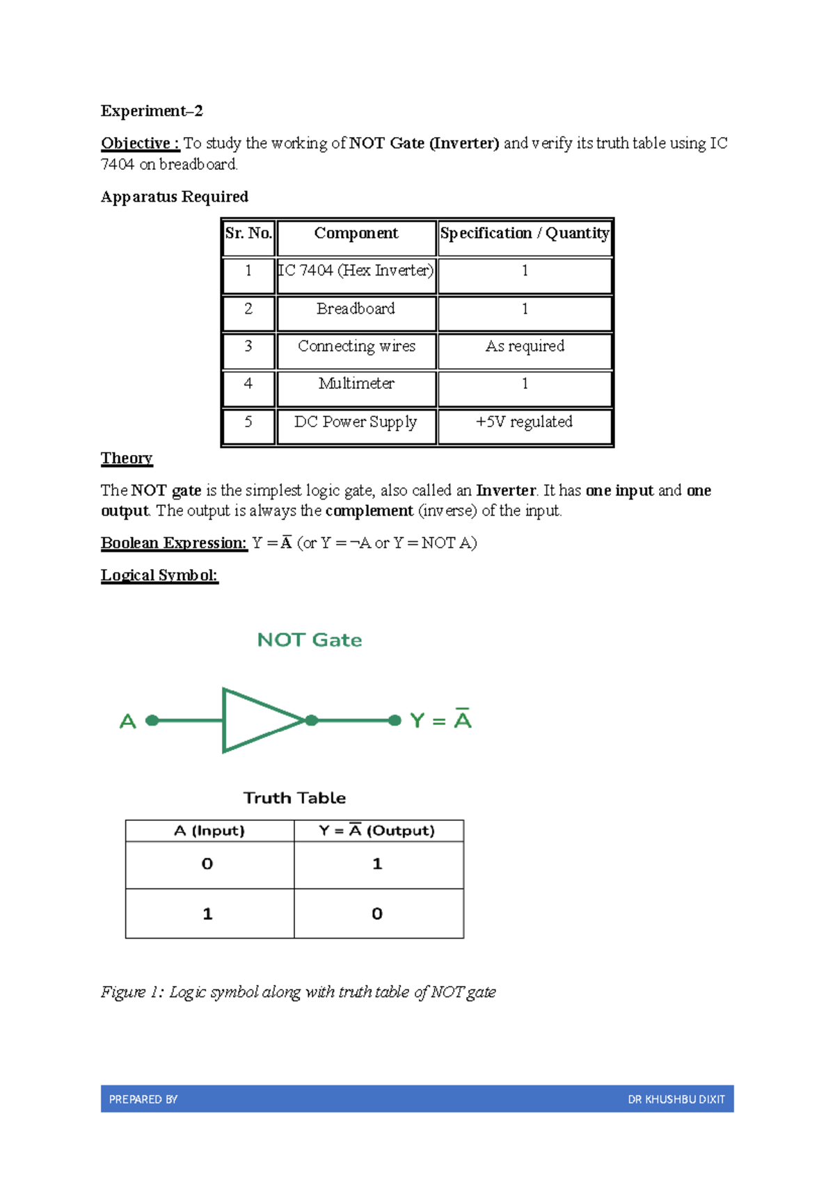 NOT Gate (Inverter) - Lab Notes for IC 7404 Experiment - Studocu