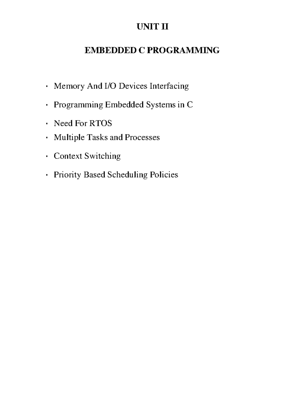 Unit II: Embedded C Programming & Memory Interfacing - ES-IOT - Studocu