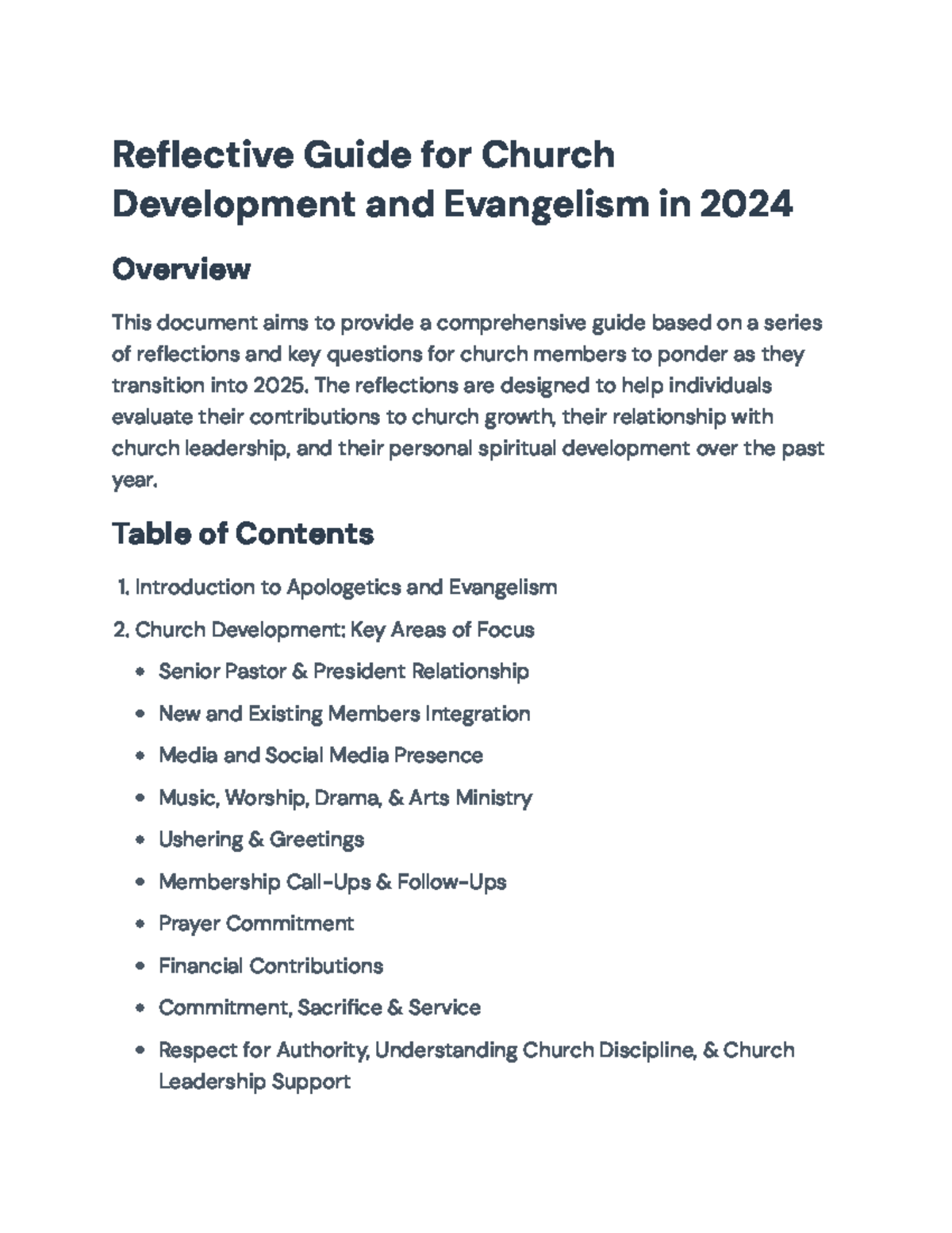 Reflective Guide for Church Development & Evangelism 2024-2025 ...