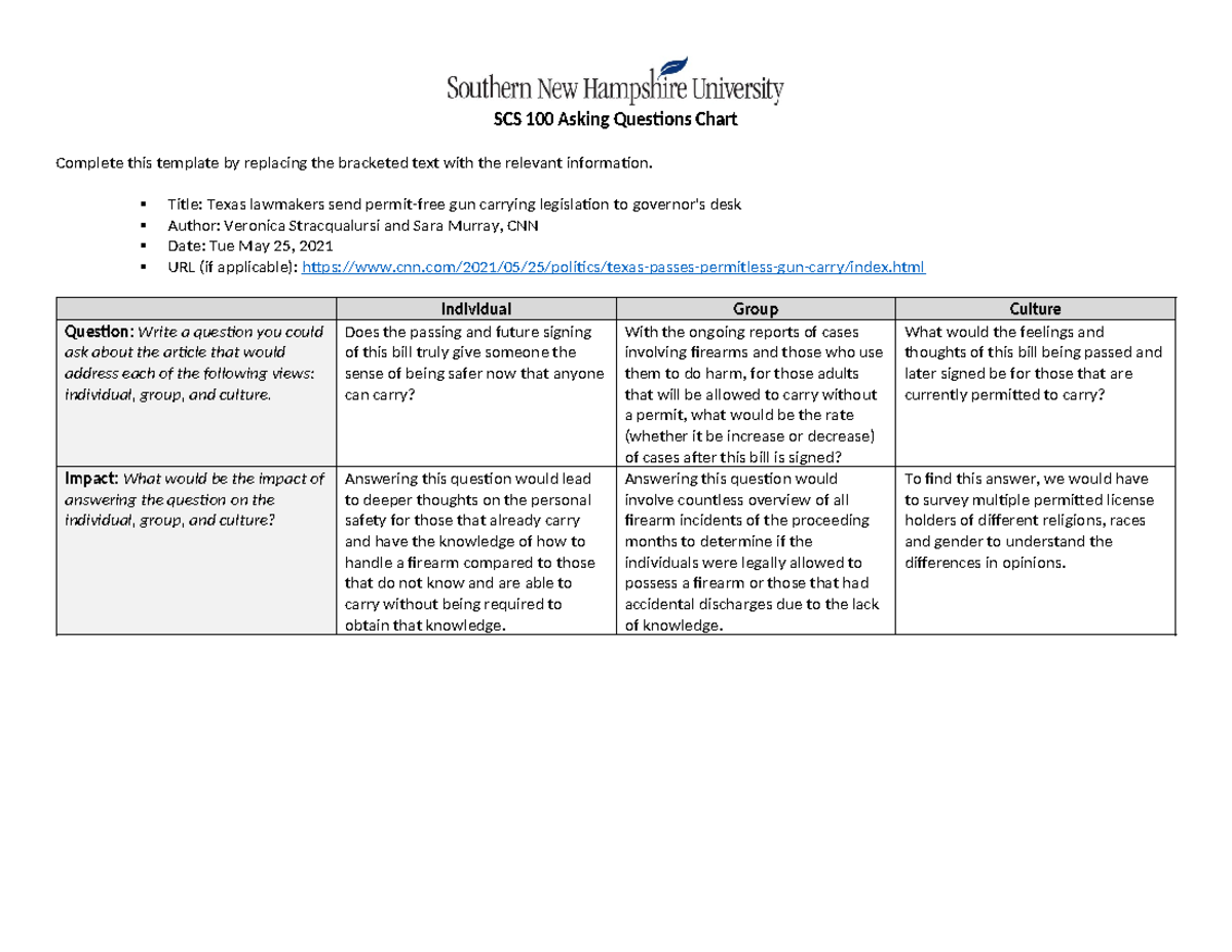 SCS 100 7-2 Asking Questions Chart - SCS 100 Asking Questions Chart ...