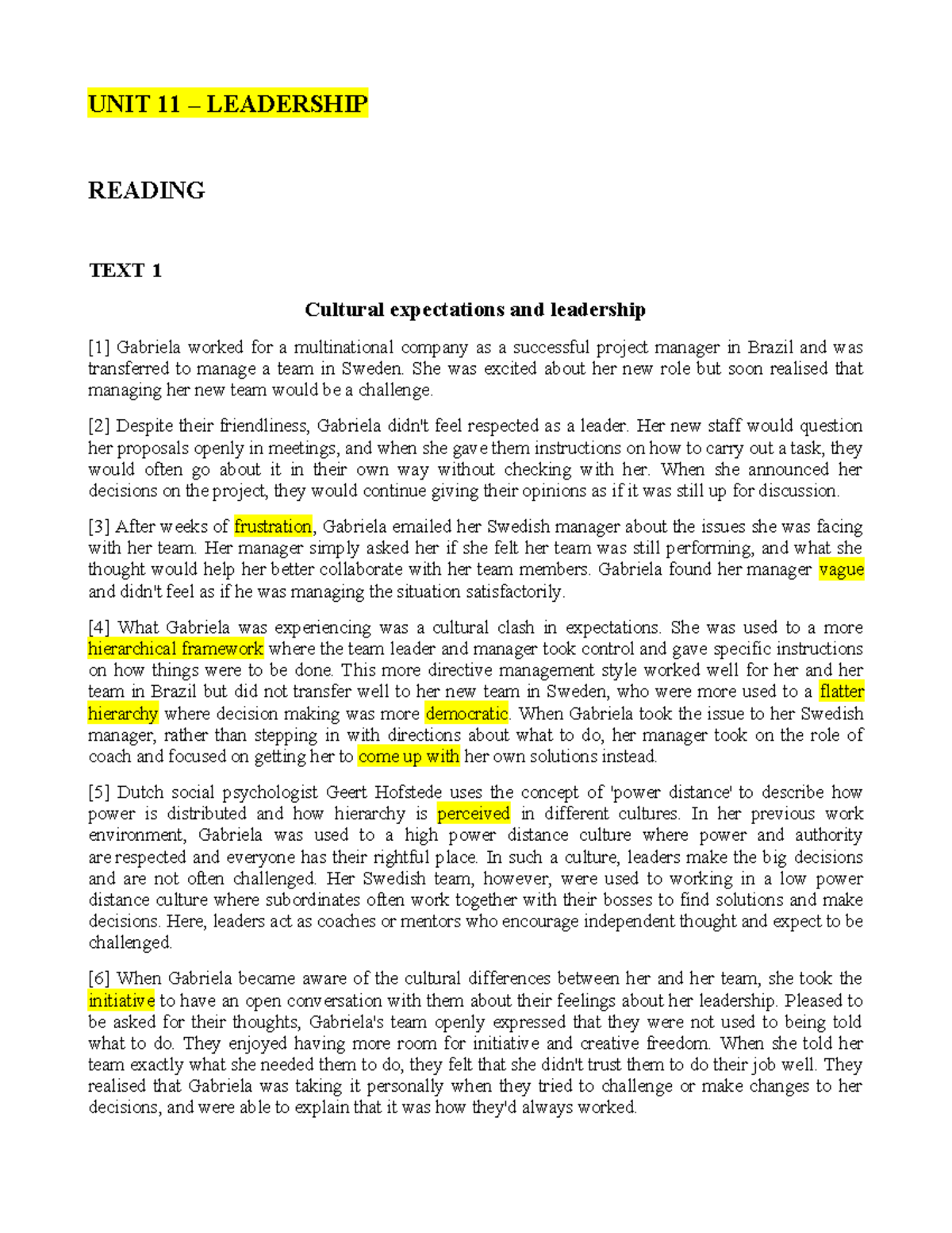 Unit 11 Reading 1 - Leadership Cultural Expectations and Management ...