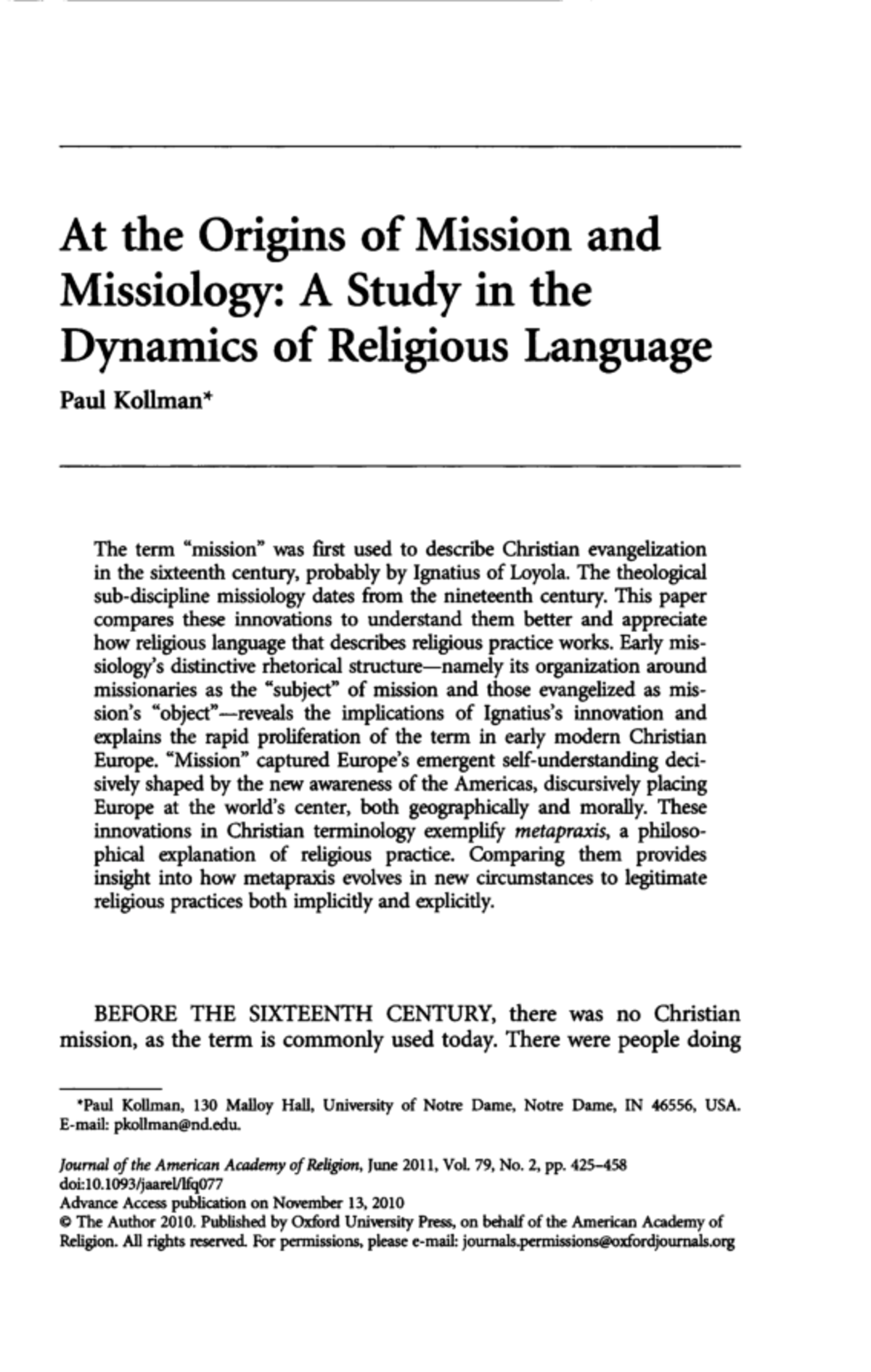 A Historical Inquiry into the Origins and Development of Missiology ...