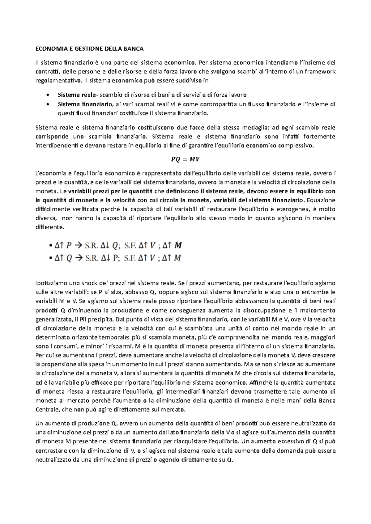 ECON 101: Sistema Finanziario e Equilibrio Economico - Studocu