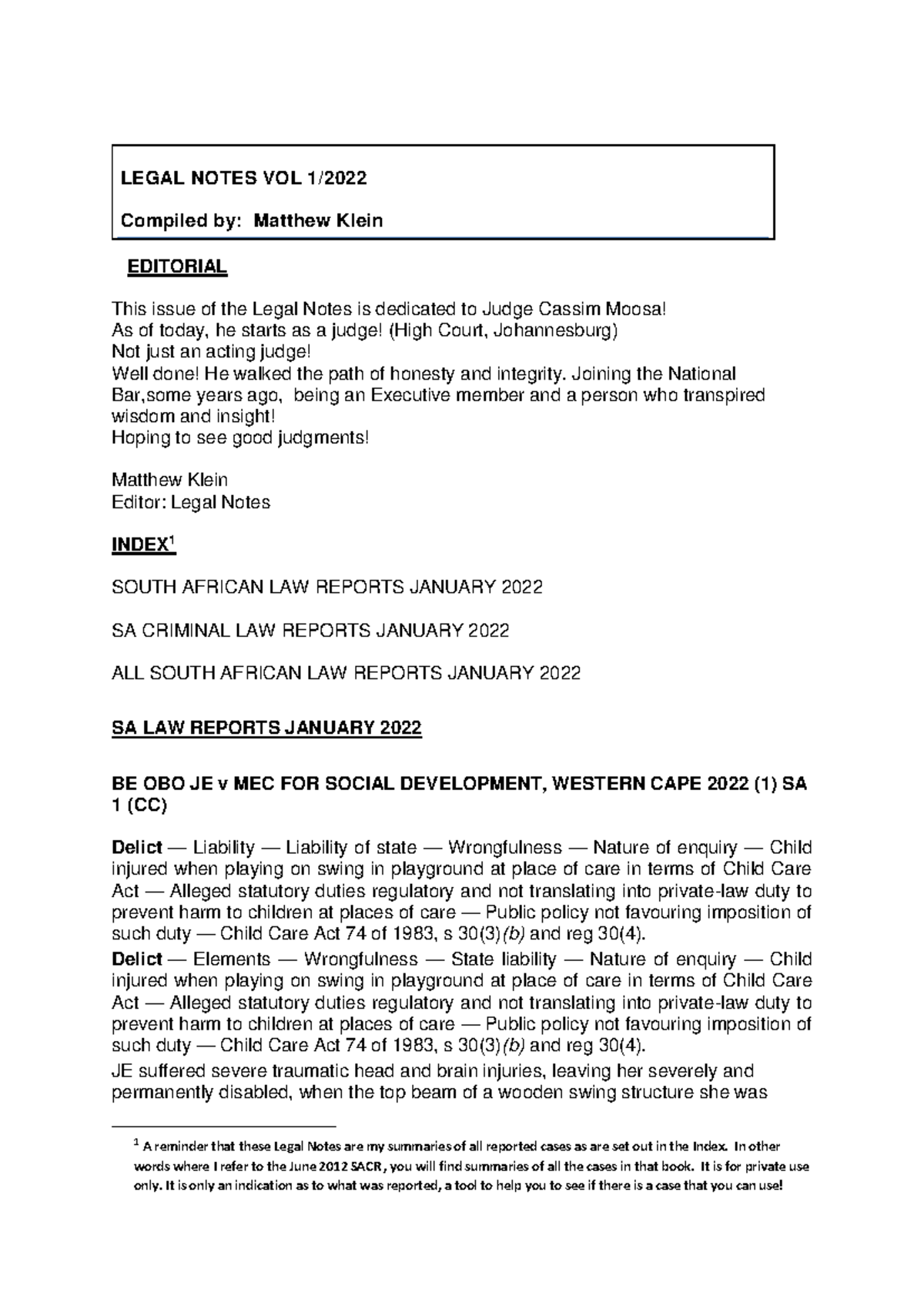 Legal Notes 1: Key South African Law Cases and Commentary (2022) - Studocu